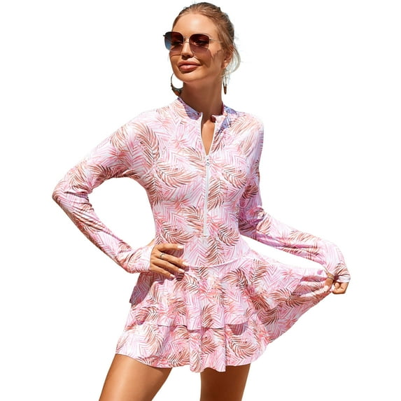 IDOPIP Women One Piece Rash Guard Set Long Sleeve Swimsuits Zip Front ...