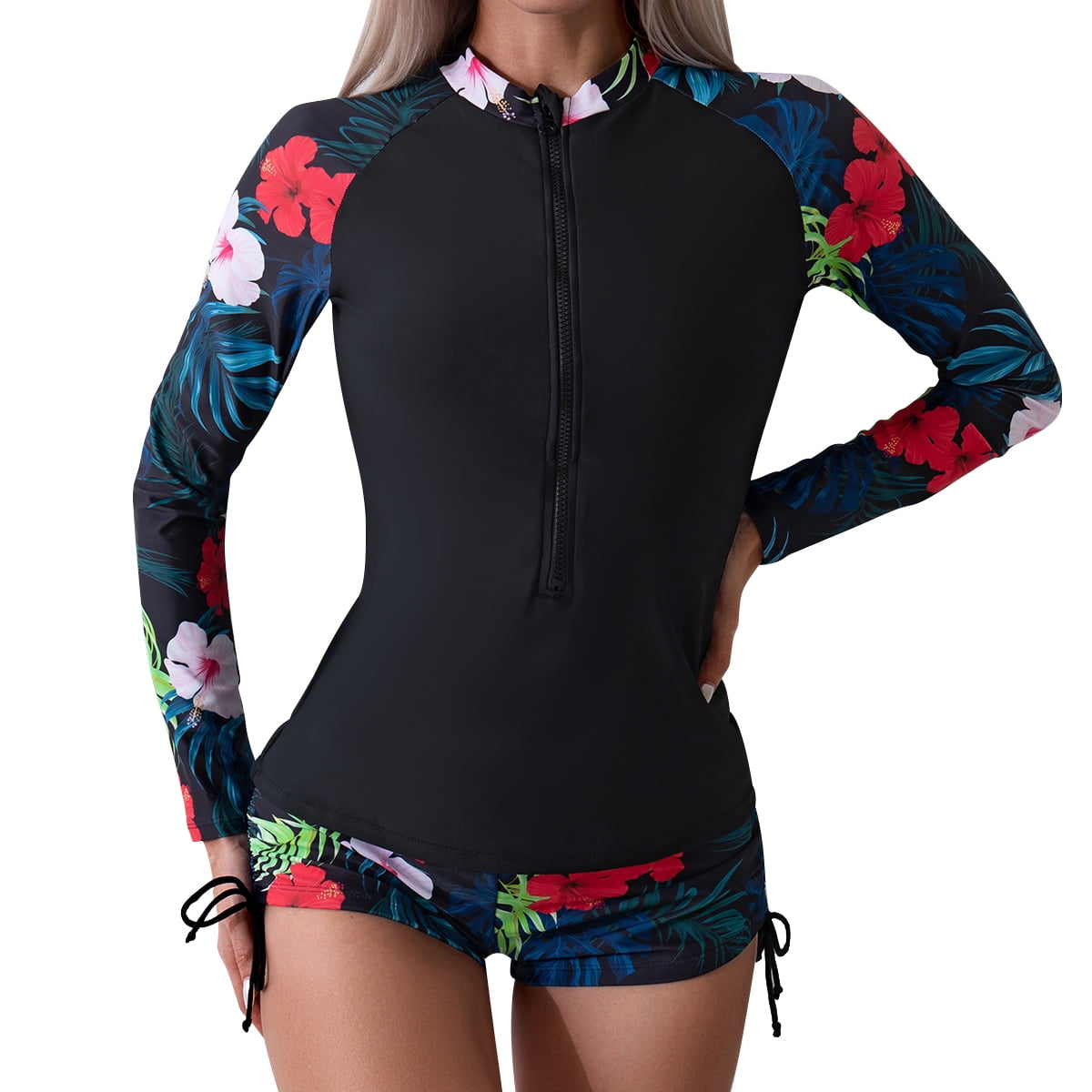 IDOPIP Women Two Piece Rash Guard Long Sleeve Swimsuits set UV UPF 50 ...