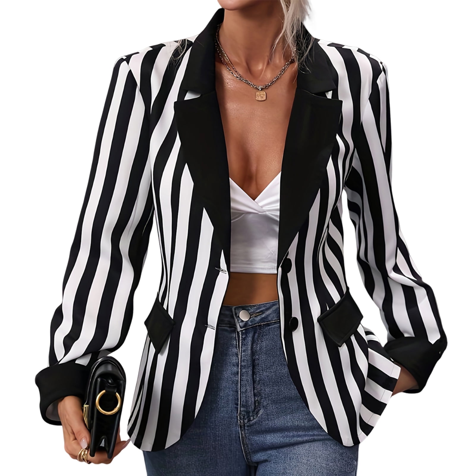 IDOPIP Women's 2024 Fall Striped Casual Blazers Long Sleeve Open Front ...
