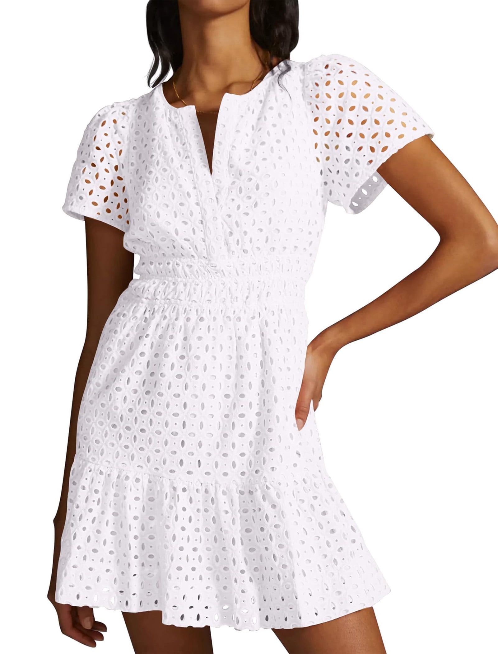 IDOPIP Women's 2025 Summer Short Dress V Neck Short Sleeve A Line ...