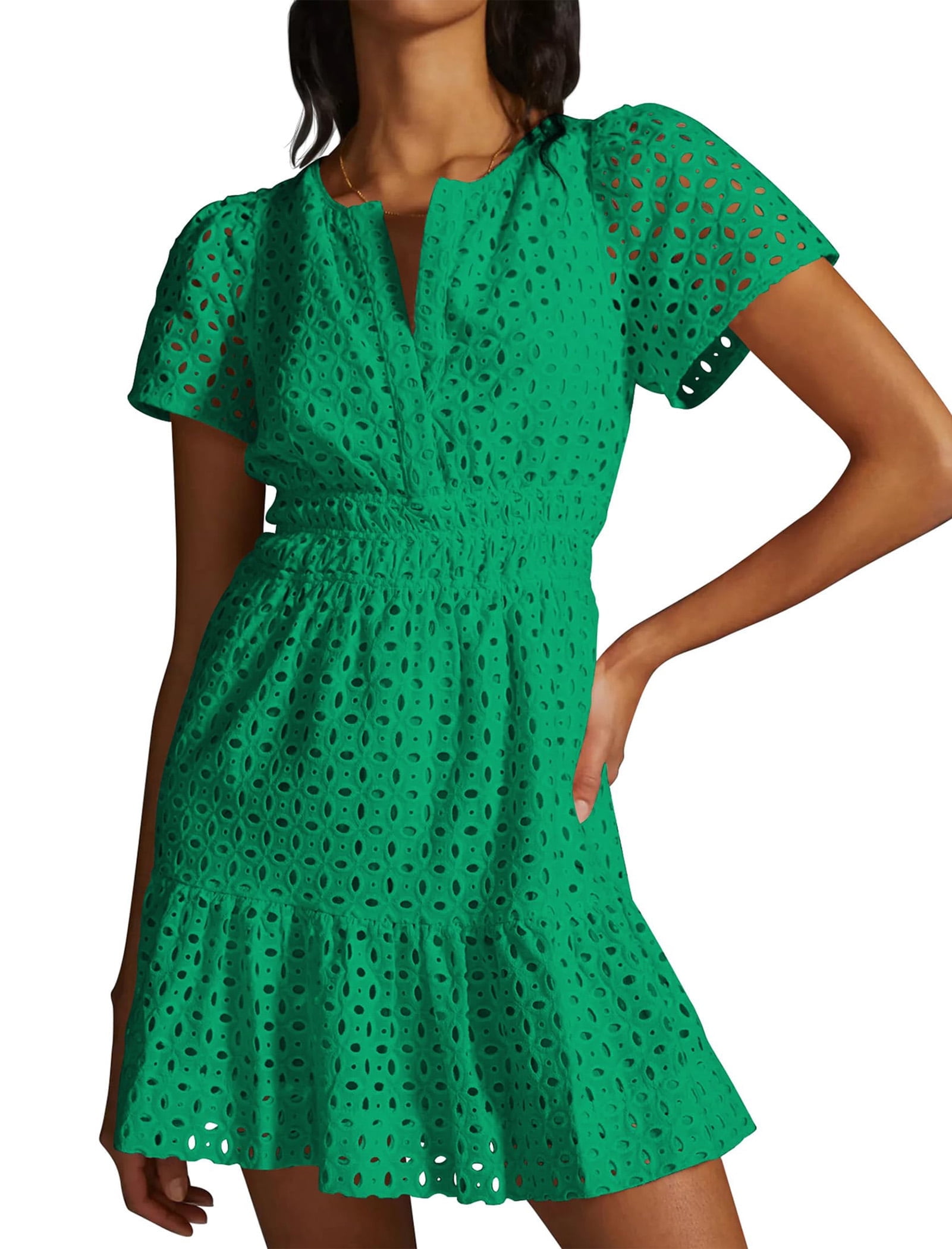 IDOPIP Women's 2025 Summer Short Dress V Neck Short Sleeve A Line ...