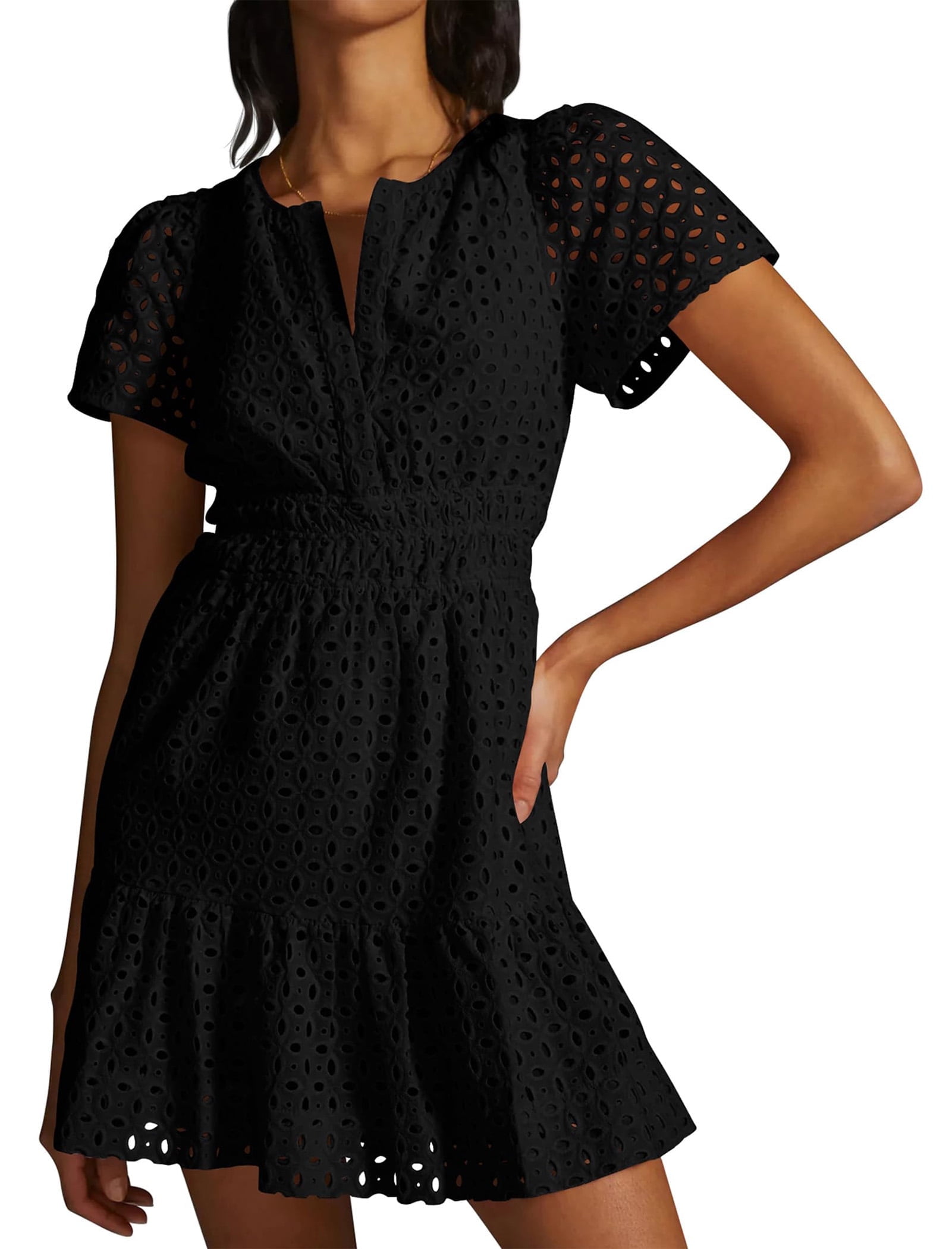 IDOPIP Women's 2025 Summer Short Dress V Neck Short Sleeve A Line ...