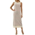 Idopip Womens 2024 Summer Sleeveless Striped Bodycon Midi Dress Crew