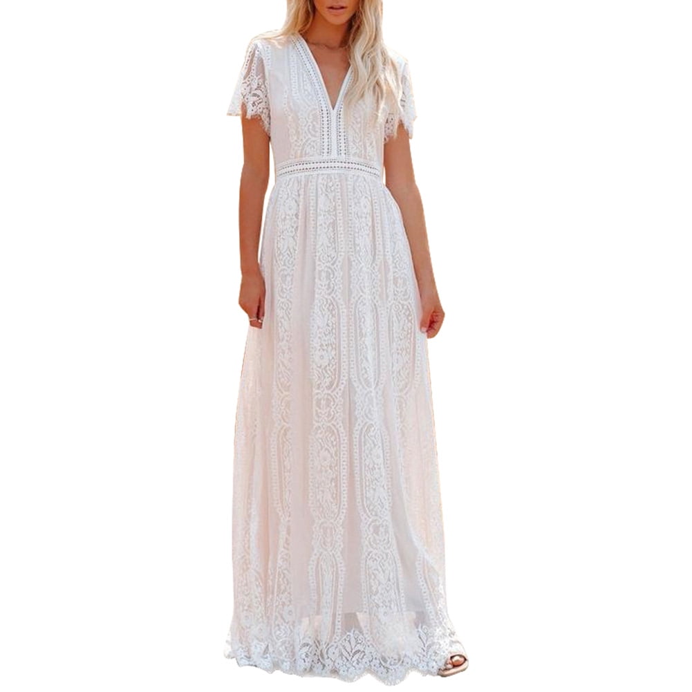 Idopip Womens Casual Boho Floral Lace V Neck Dress Embroidery Cocktail