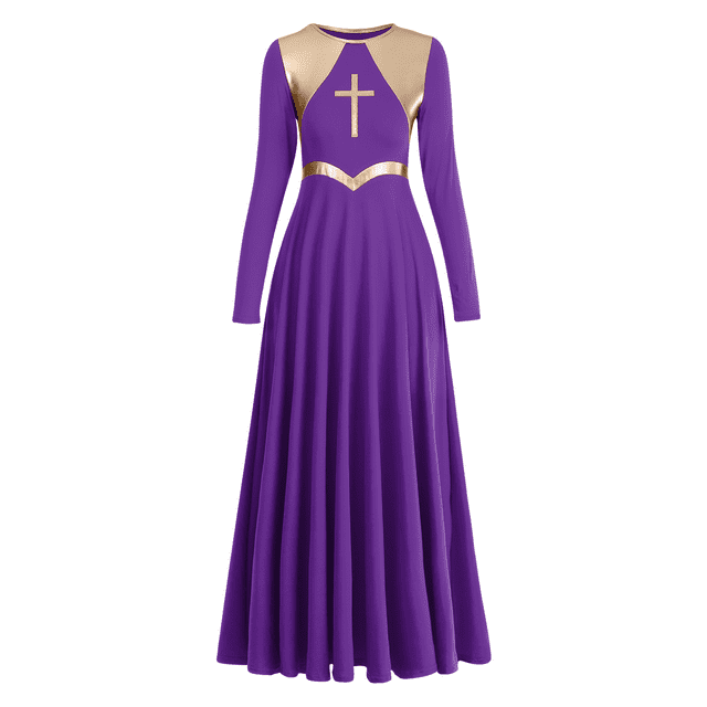 IDOPIP Women's Liturgical Praise Dance Dress Metallic Cross Lyrical ...