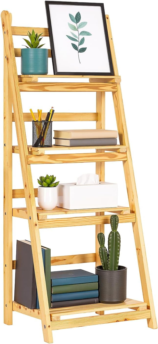 IDZO 4 Tier Wooden Ladder Shelf 44 in Bookcase Ladder Shelf Storage ...