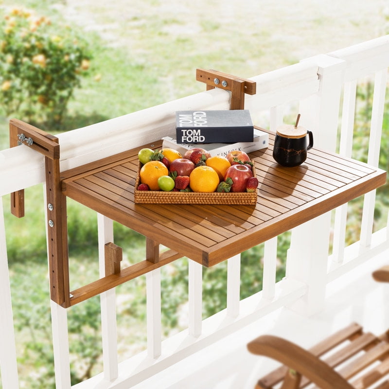 FSC Acacia Wood Folding Balcony Bar Table with Adjustable Height, Teak ...