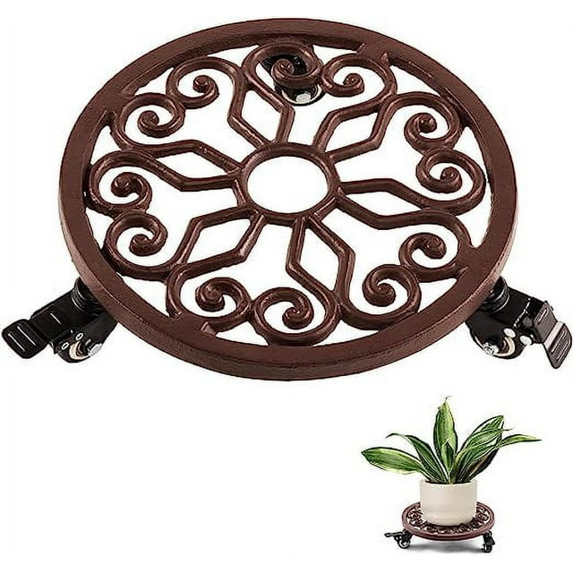 IDZO Round Cast Iron Plant Caddy 12 in. with 360° Lockable Wheels ...