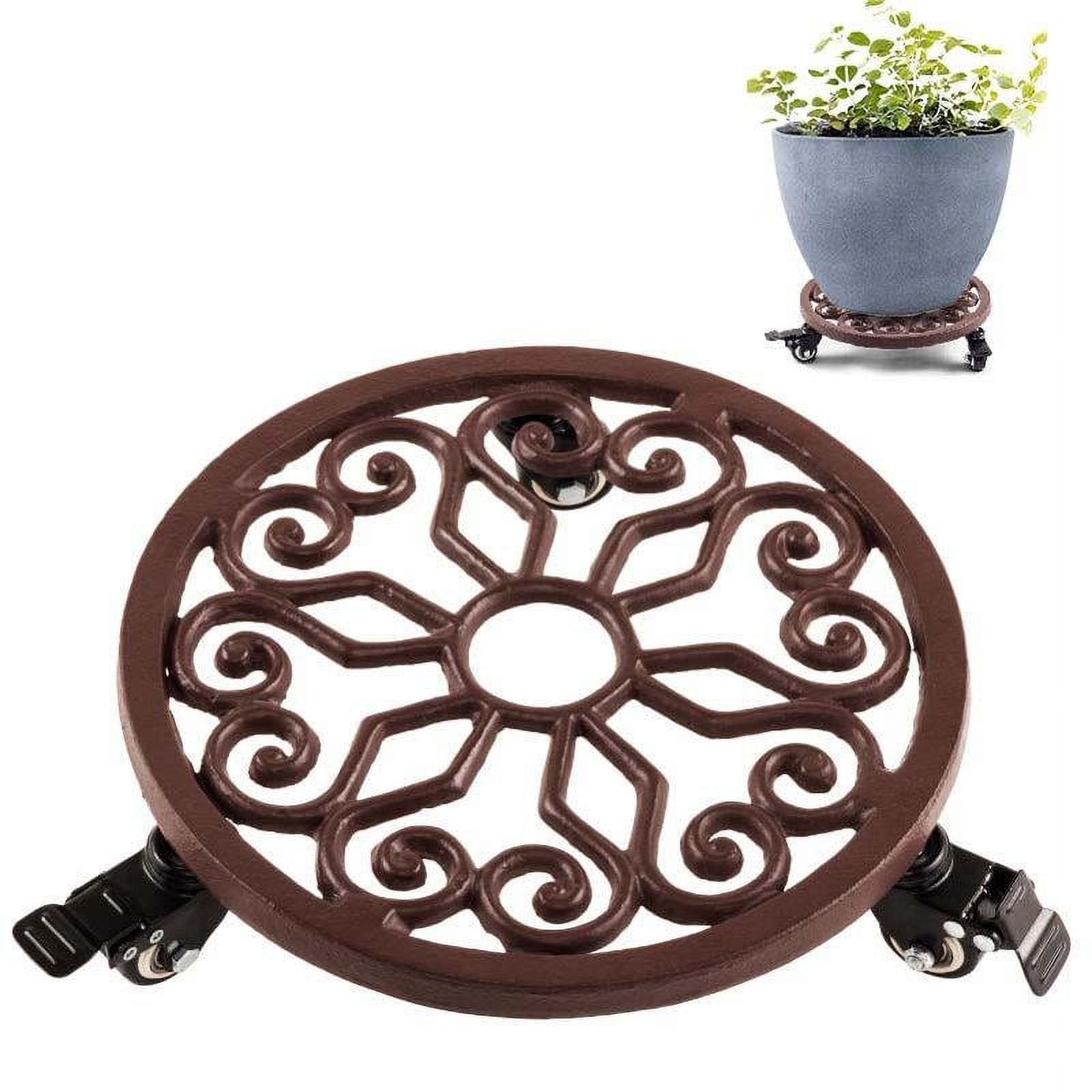 IDZO Round Cast Iron Plant Caddy 12 in. with 360° Lockable Wheels ...