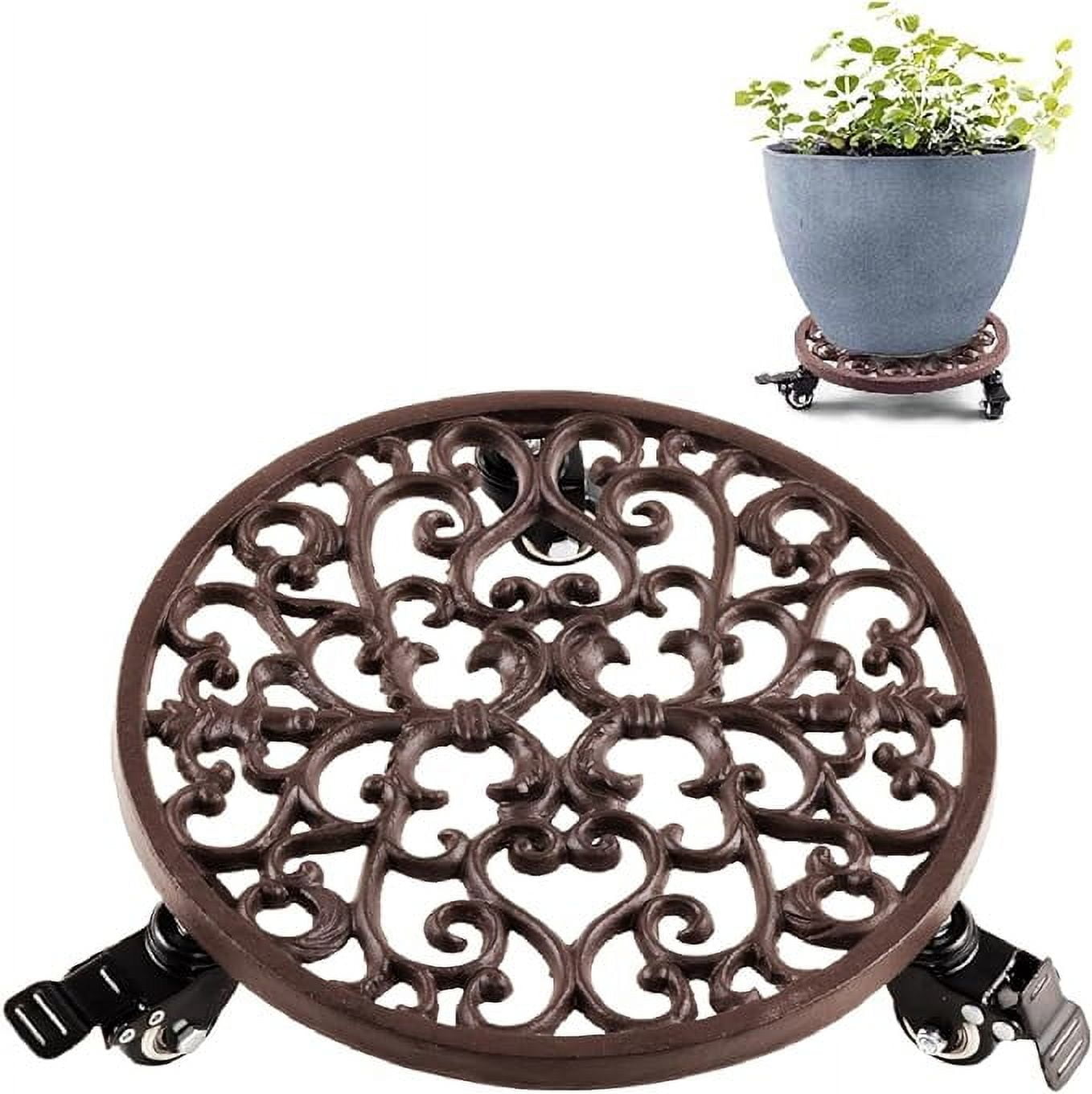 Round Cast Iron Plant Caddy 12 in. with 360° Lockable Wheels, Weight ...