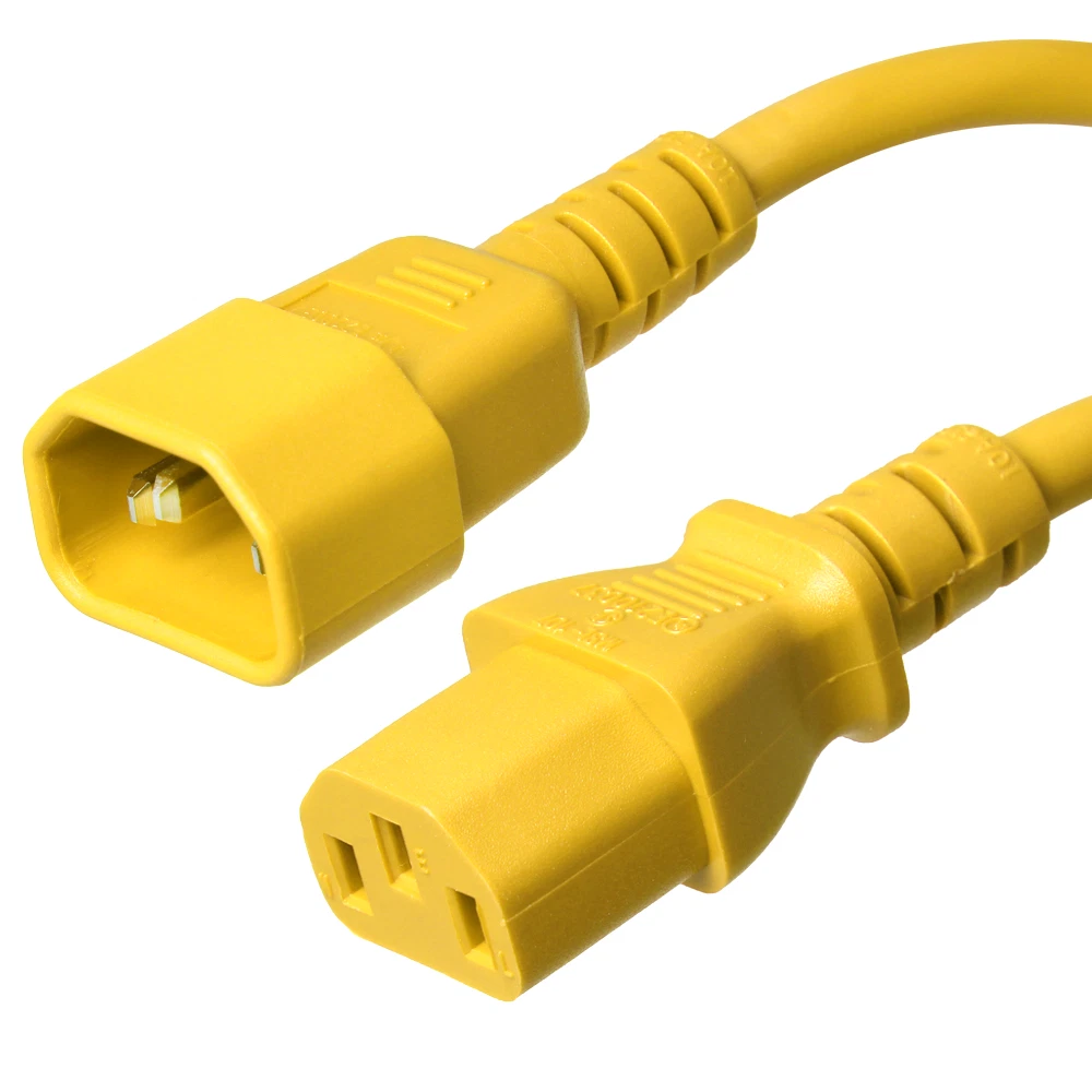 IEC 320 Power Cord, C14 / C13, Yellow 3 ft, 10A/250V 18 AWG - Iron Box ...