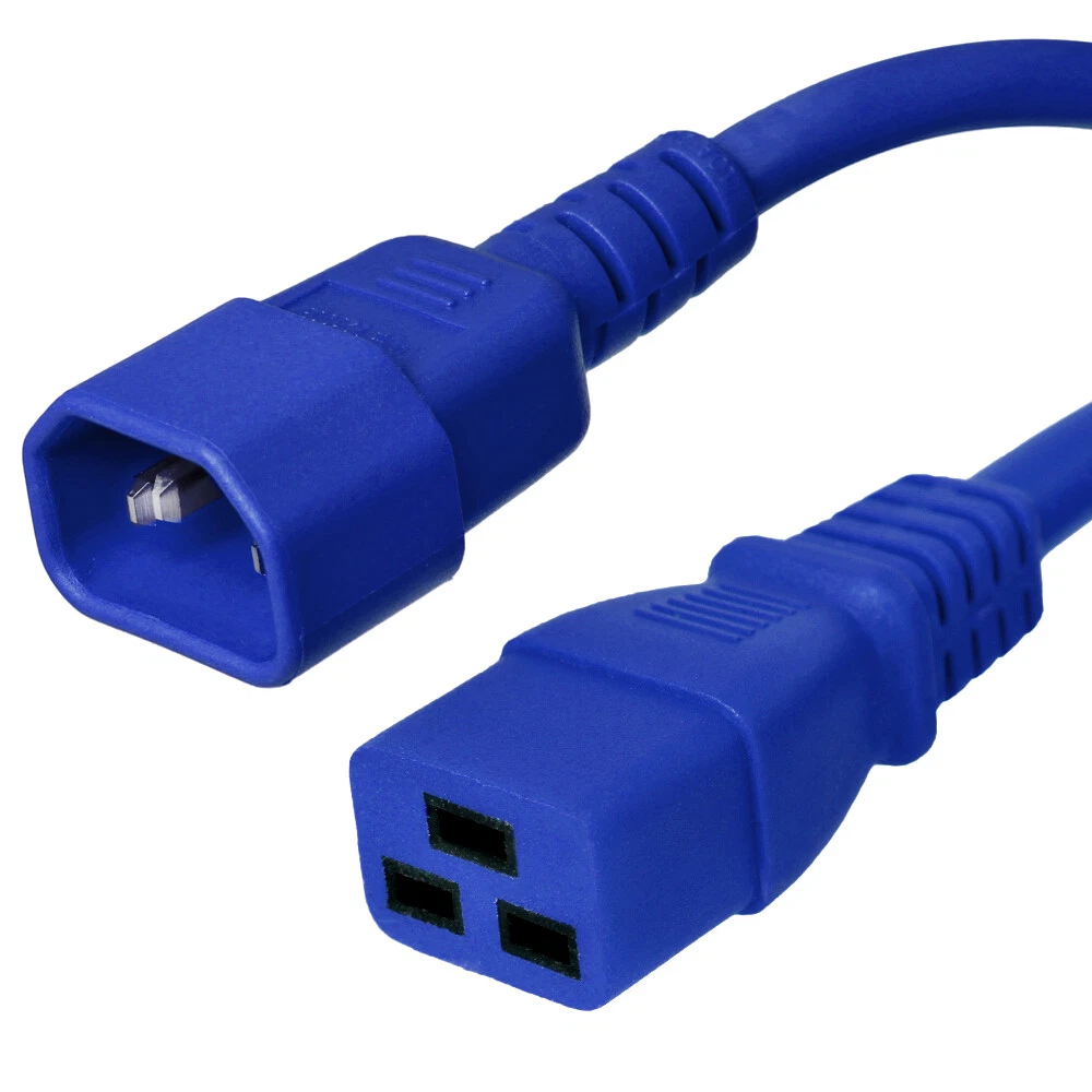 IEC 320 Power Cord C14 to C19 - Blue 6 ft, 15A/250V 14 AWG - Iron Box ...