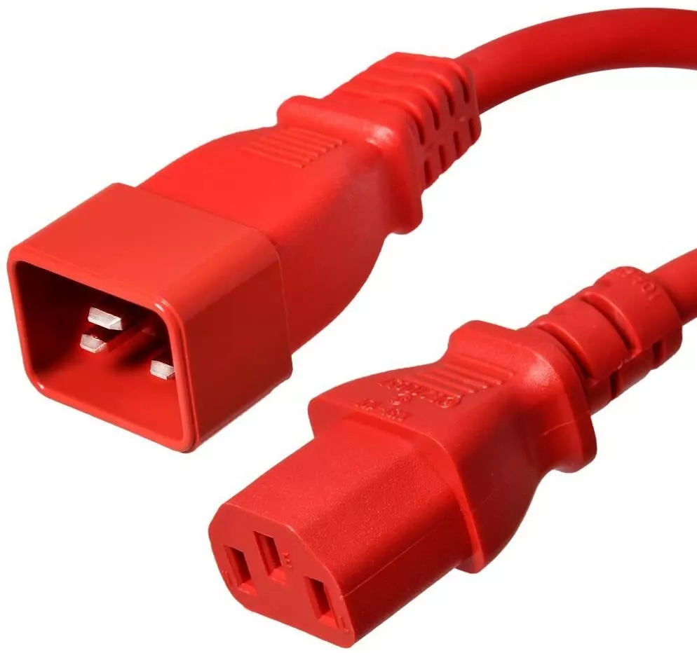 IEC 320 Power Cord C20 / C13 - Red 3 ft, 15A/250V 14 AWG - Iron Box ...
