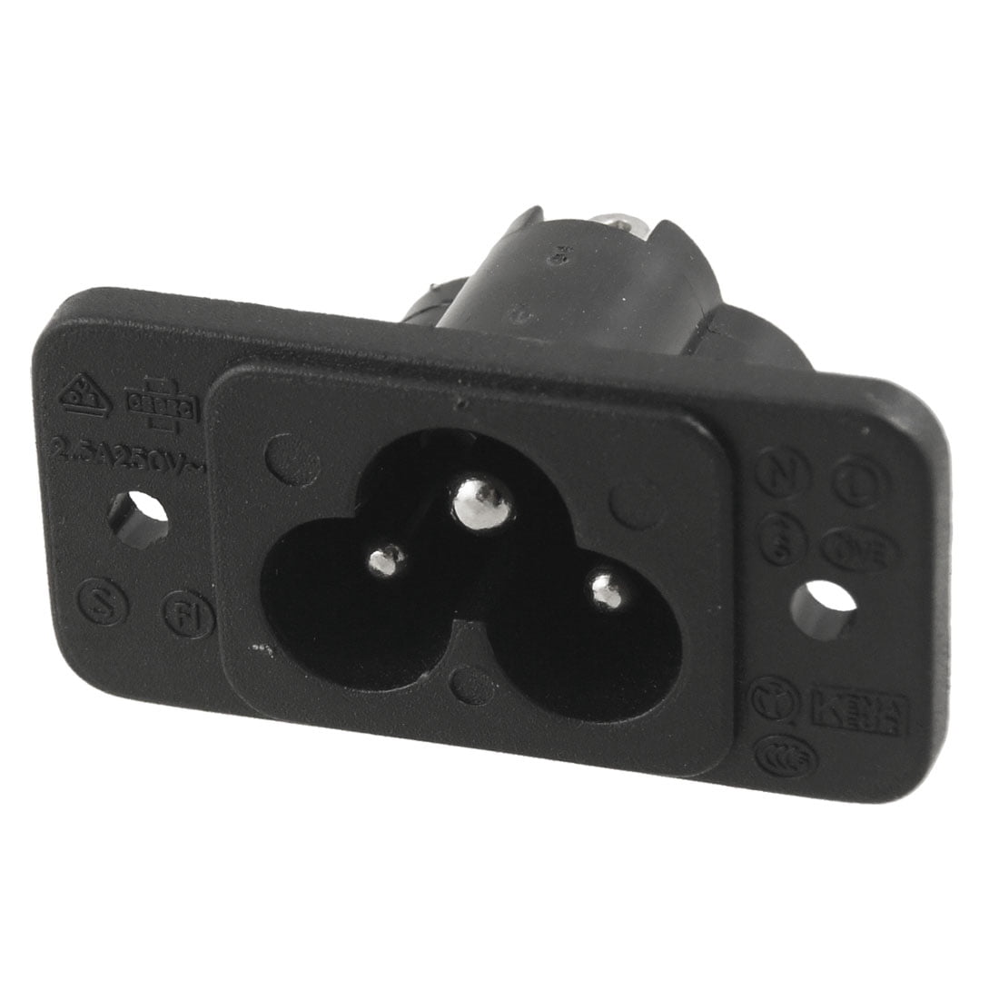 IEC320 C6 Inlet Black 3 Terminals Power Socket AC 250V 2.5A - Walmart.com