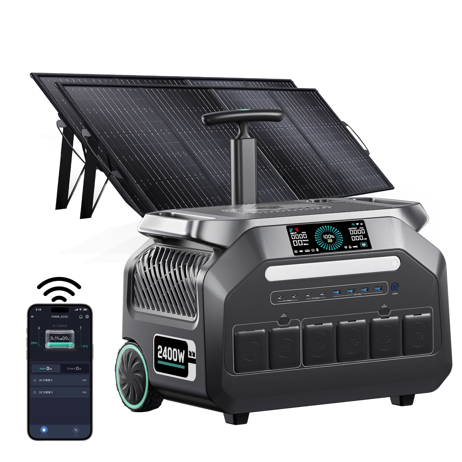 IEE P2400 Solar Power Generator with 2x200W Panels, 2400W AC/2048Wh ...