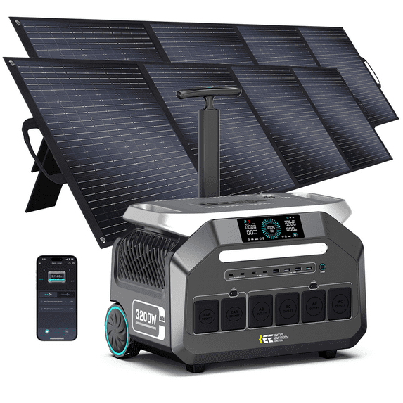 IEE P3200 Portable Solar Generator - 2048Wh 3200W with 2x200W Solar ...