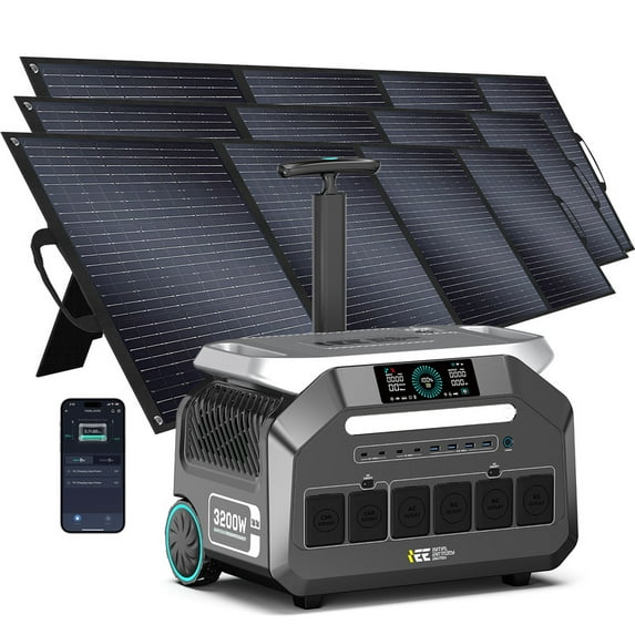 IEE P3200 Portable Solar Generator - 2048Wh 3200W with 3x200W Solar ...