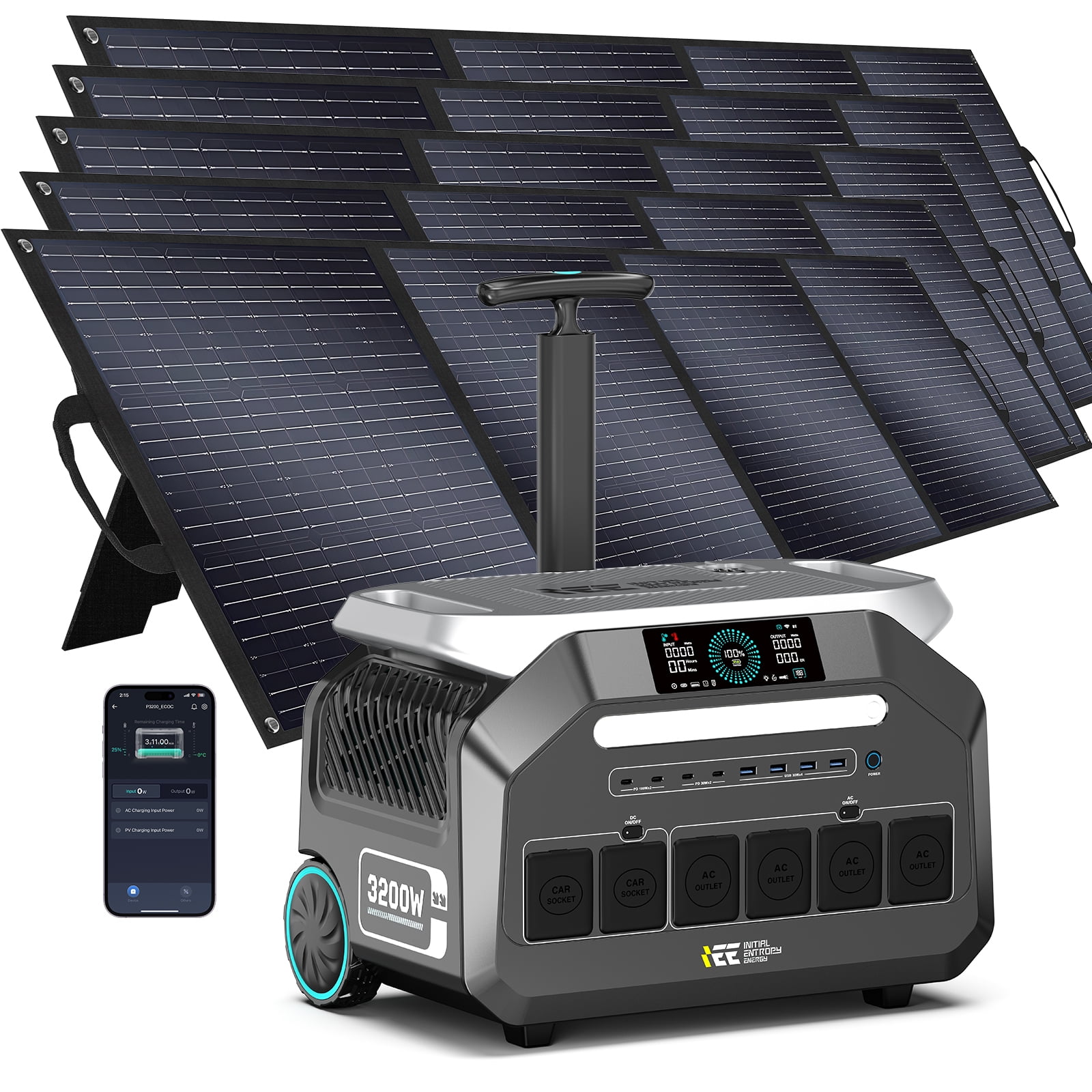 IEE P3200 Solar Generator 2048Wh with 5x200W Panels, 3200W (6400W Surge ...