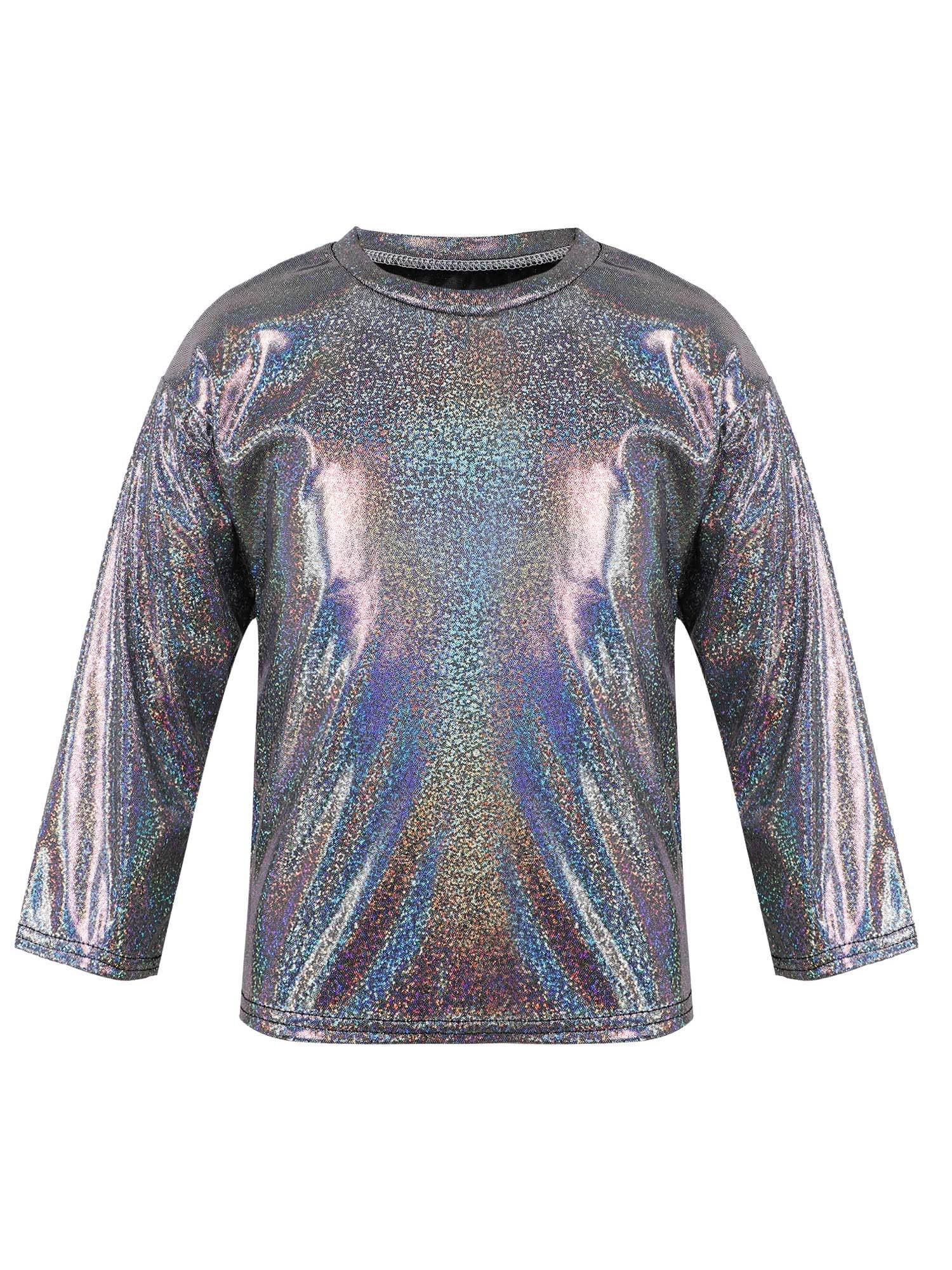 IEFIEL Big & Little Girls Shiny Metallic Holographic T-Shirt Long ...