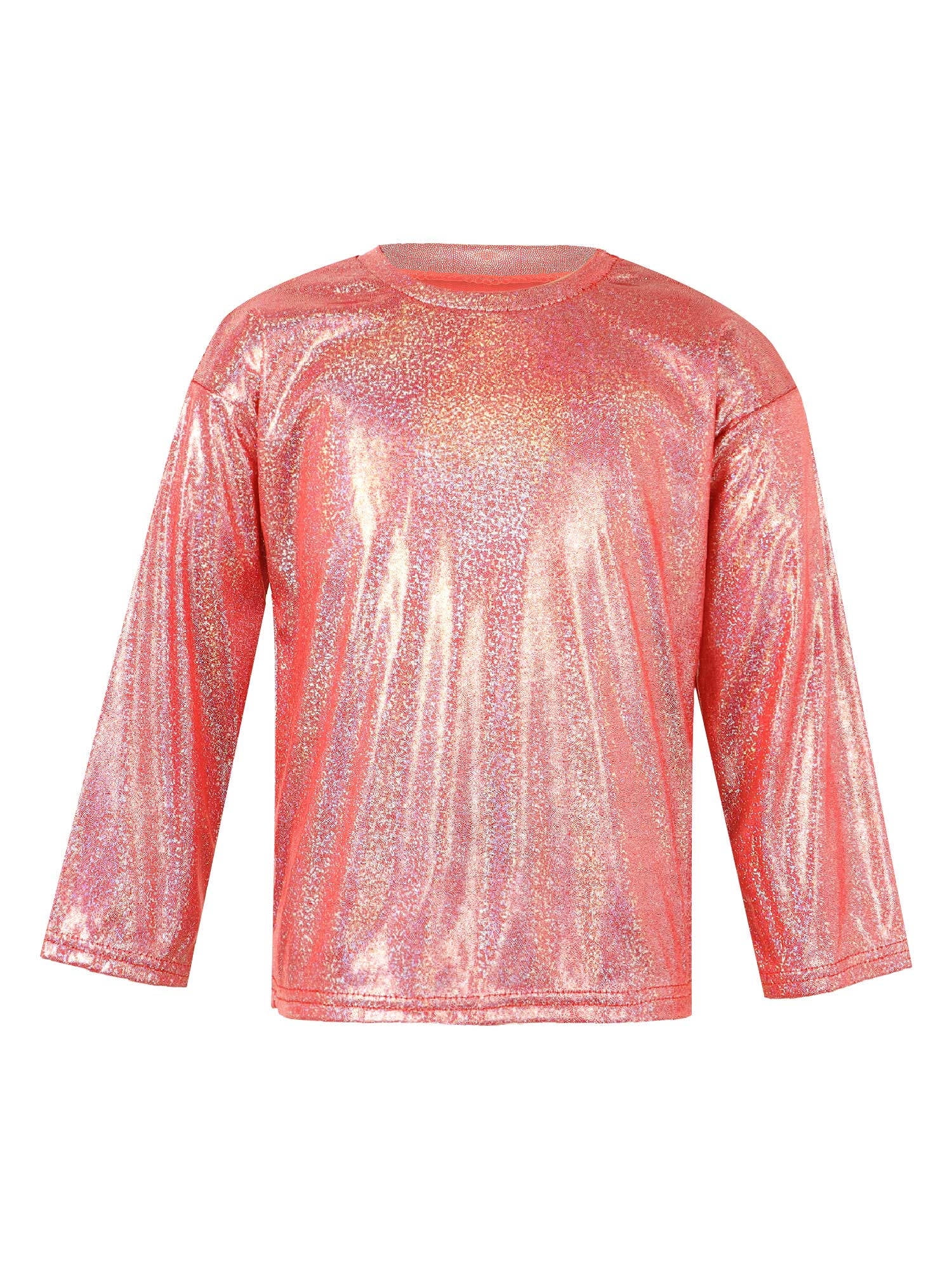 IEFIEL Big & Little Girls Shiny Metallic Holographic T-Shirt Long ...
