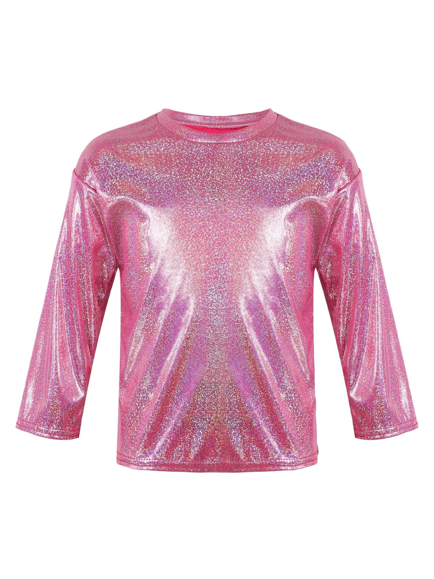 IEFIEL Big & Little Girls Shiny Metallic Holographic T-Shirt Long ...