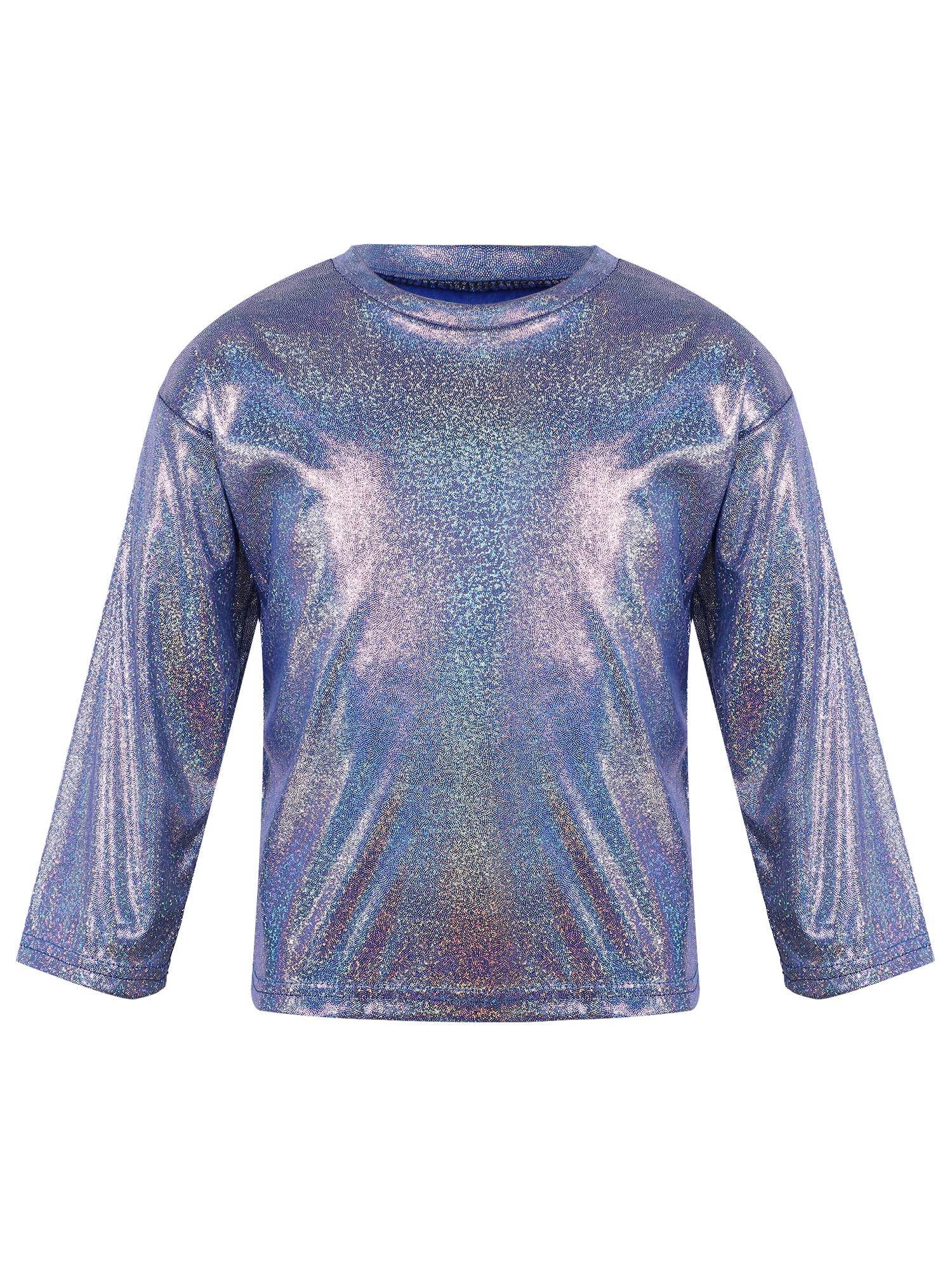 IEFIEL Big & Little Girls Shiny Metallic Holographic T-Shirt Long ...