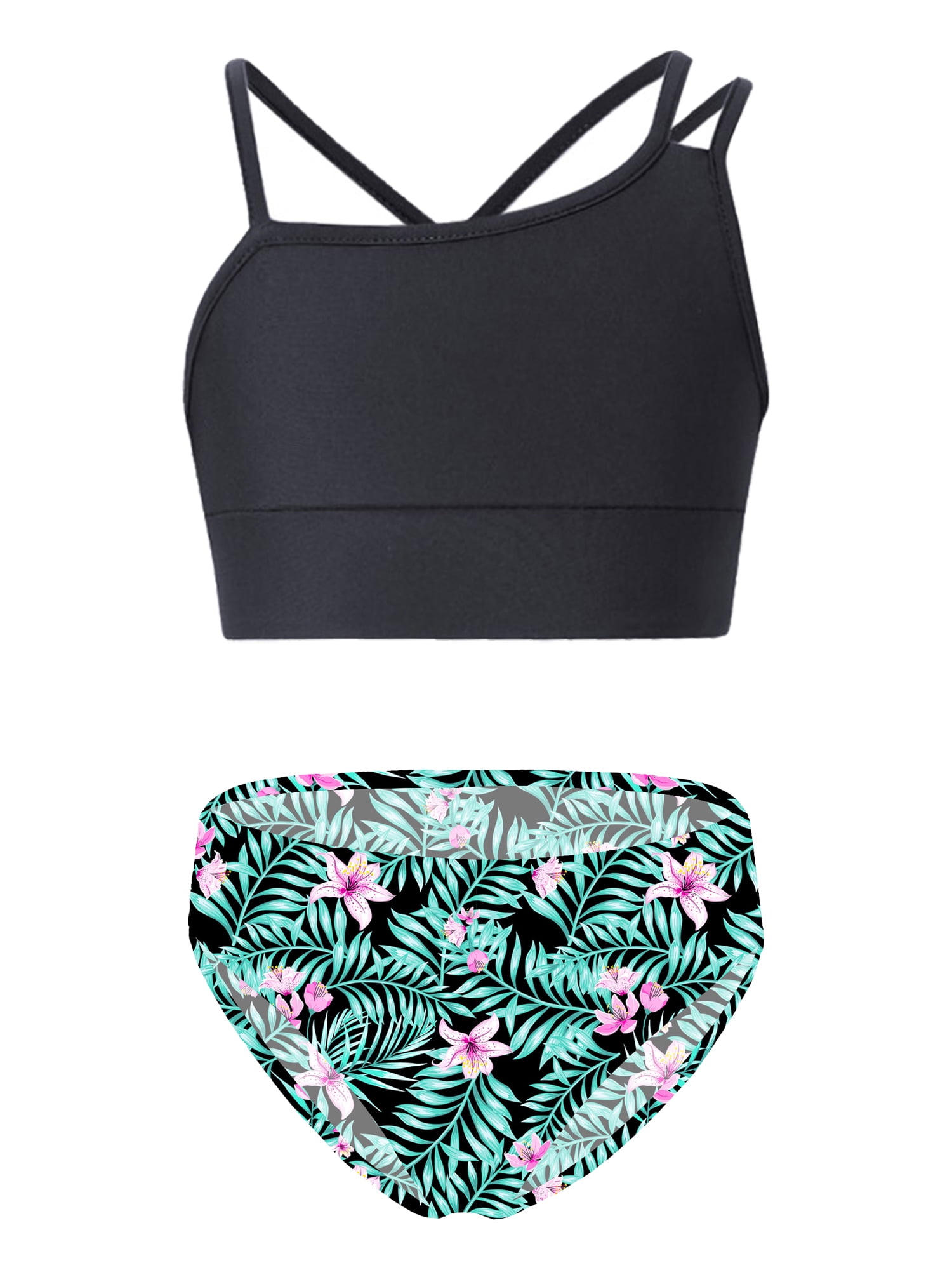 IEFIEL Girls 2-Piece Swimsuit Asymmetrical Spaghetti Shoulder Straps ...