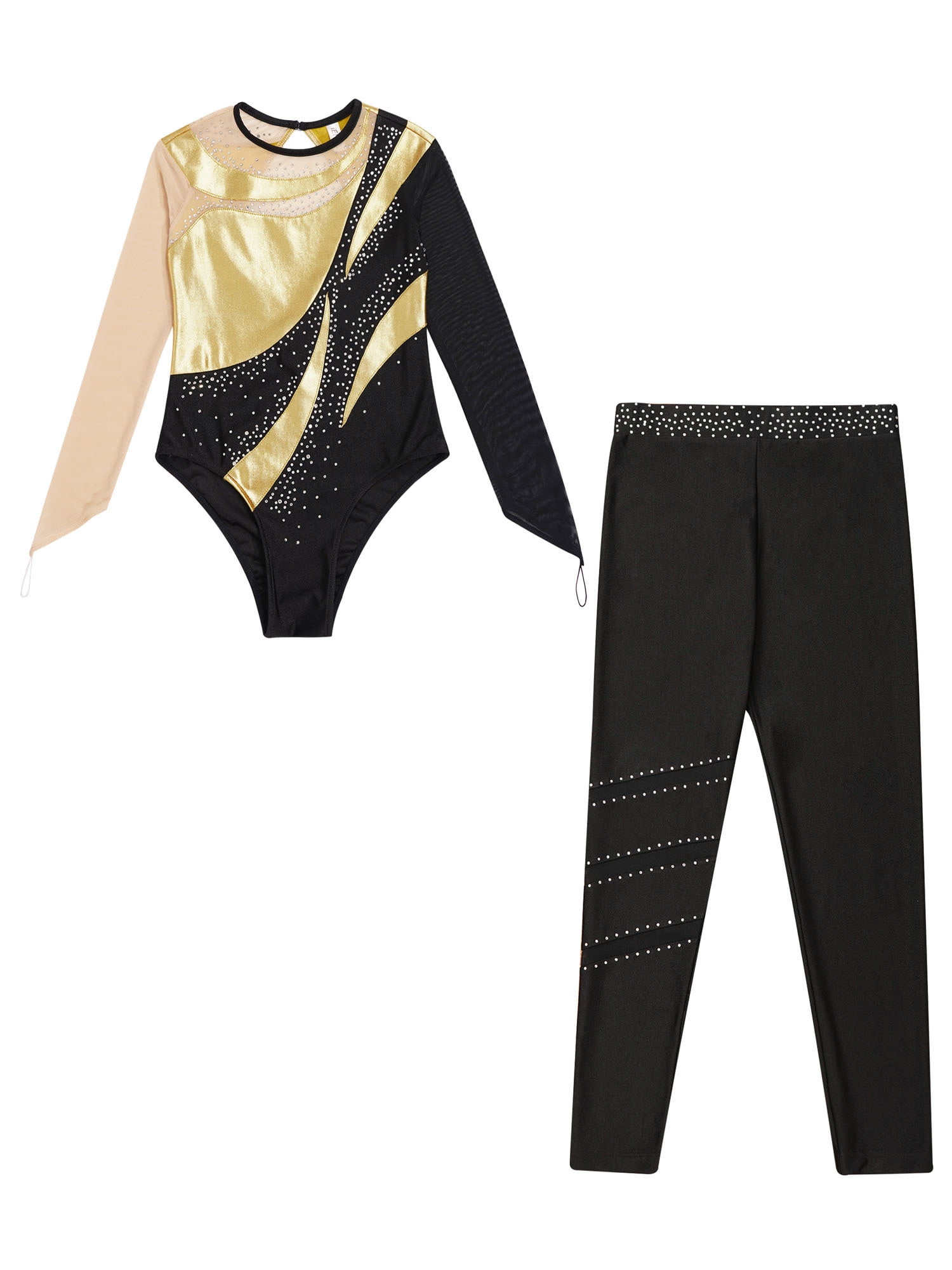 IEFIEL Girls 2Pcs Athletic Fitness Outfit Shiny Metallic Unitard with ...