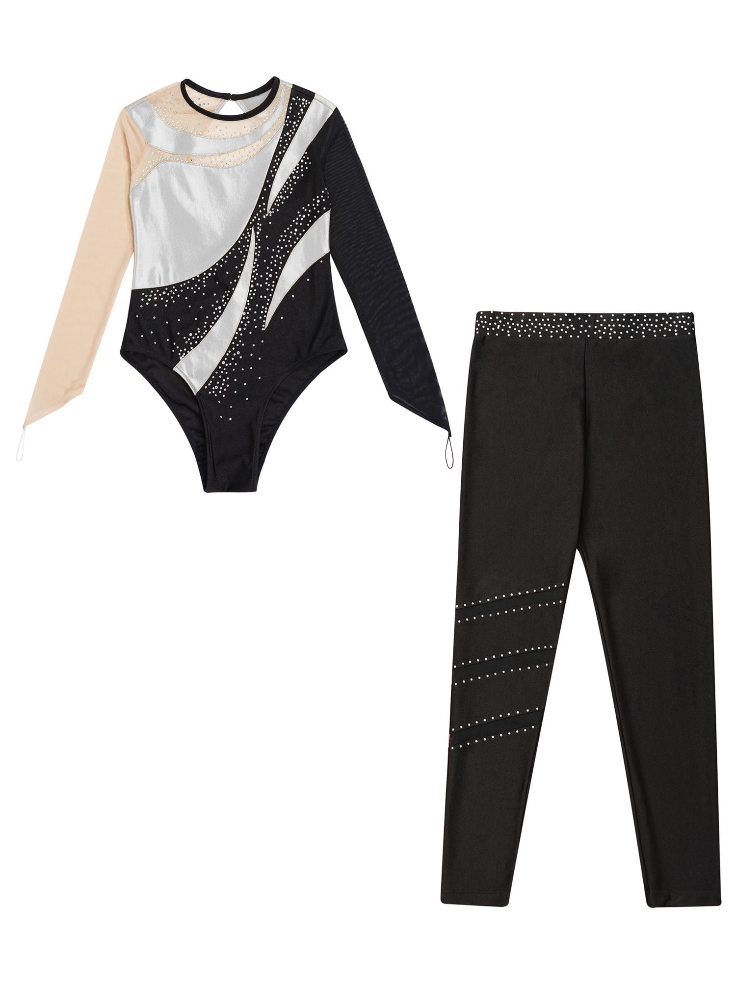 IEFIEL Girls 2Pcs Athletic Fitness Outfit Shiny Metallic Unitard with ...