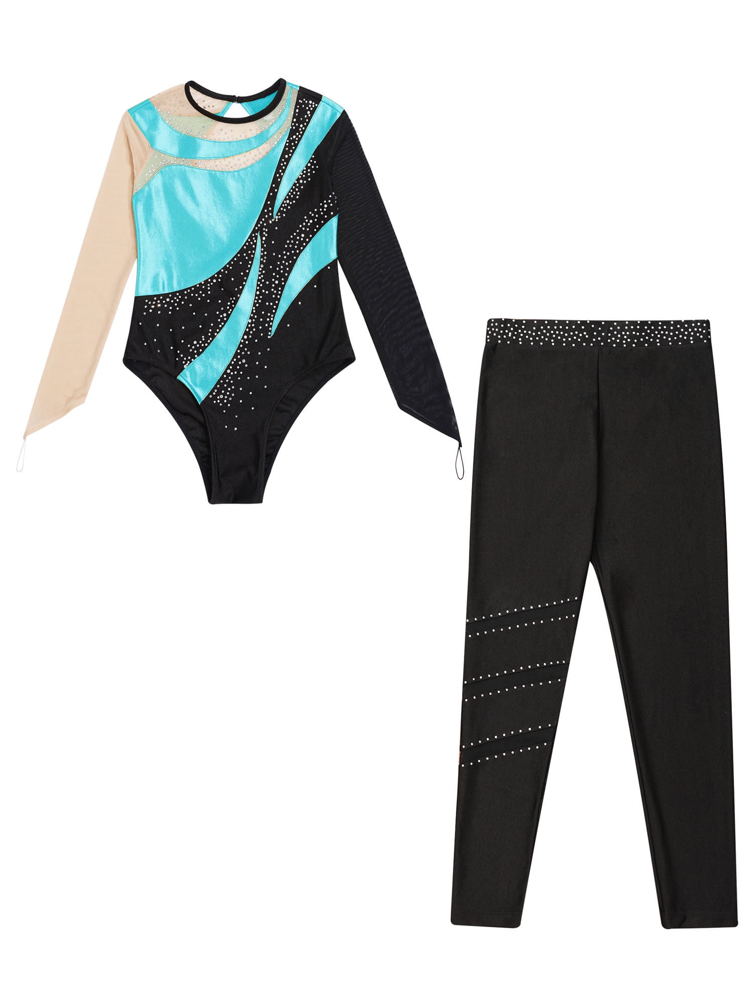 IEFIEL Girls 2Pcs Athletic Fitness Outfit Shiny Metallic Unitard with ...