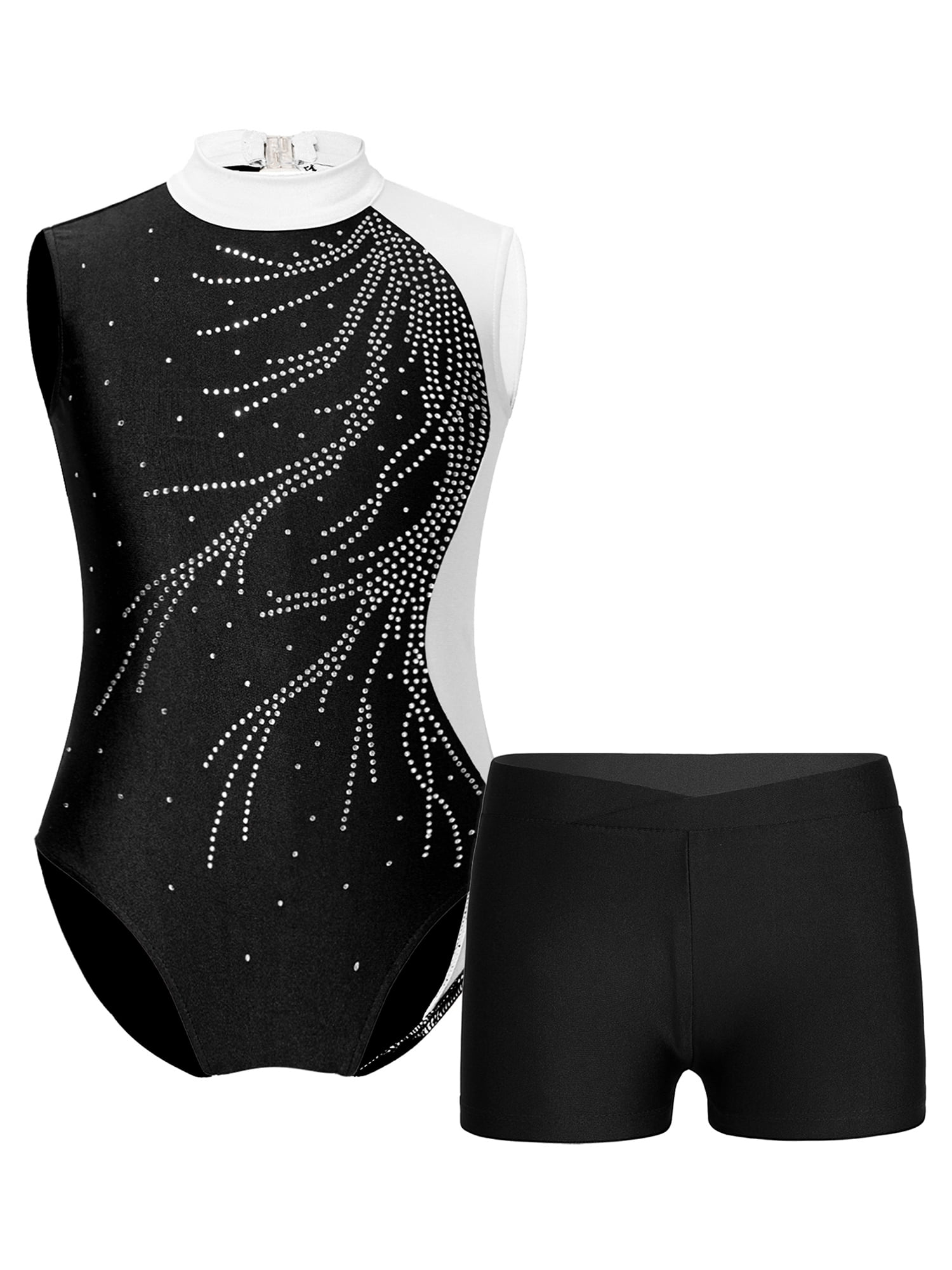 IEFIEL Girls 2Pcs Tracksuit Rhinestones Dance Gymnastics Leotard Outfit ...