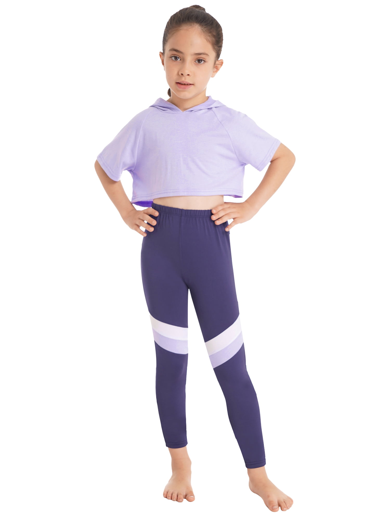 IEFIEL Girls Active Outfit Hoodie Crop Top with Leggings 2Pcs Tracksuit ...