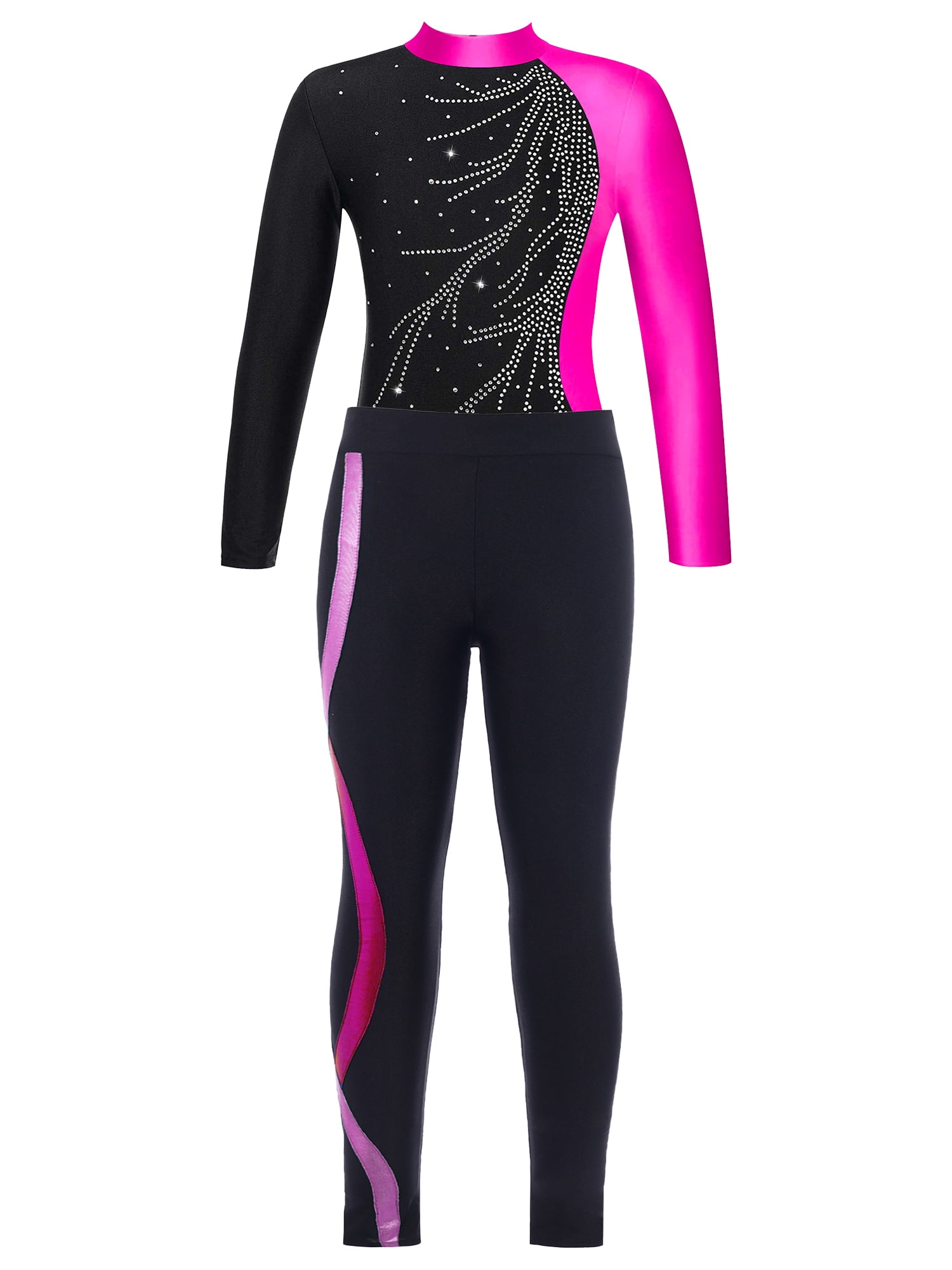 IEFIEL Girls Ballet Dance Gymnastics Unitard Long Sleeve Shiny ...