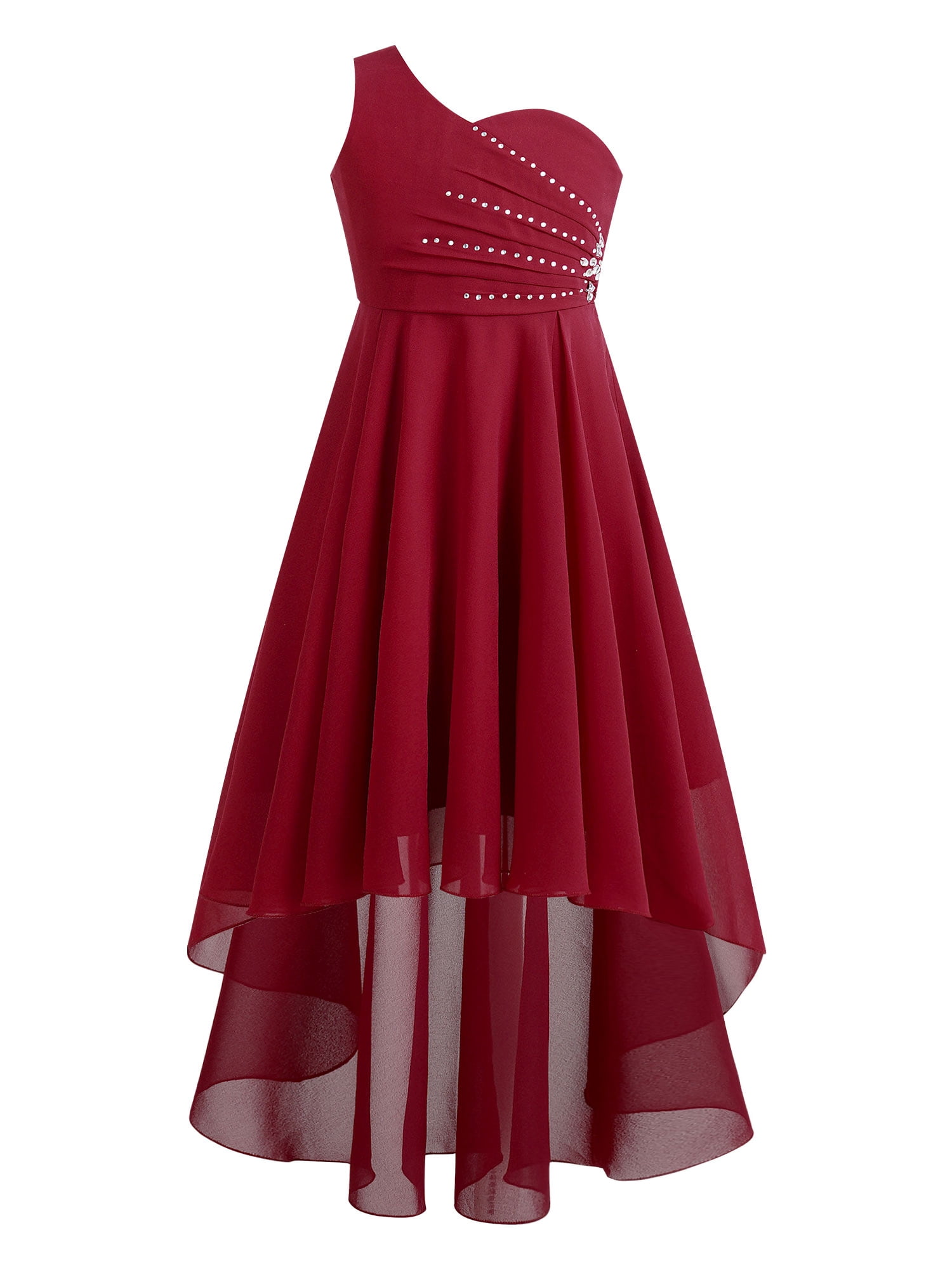 IEFIEL Girls Chiffon One Shoulder Dress Ruched Pleated Birthday Ball ...