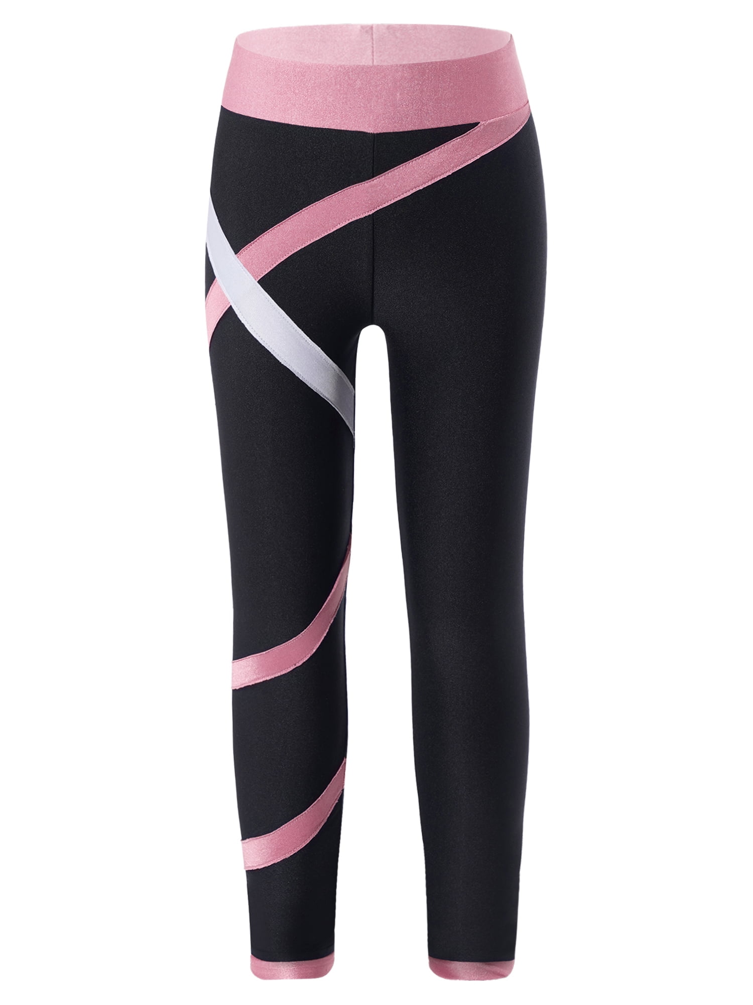 IEFIEL Girls Figure Ice Skating Pants Color Block Stretchy Tights Dance ...
