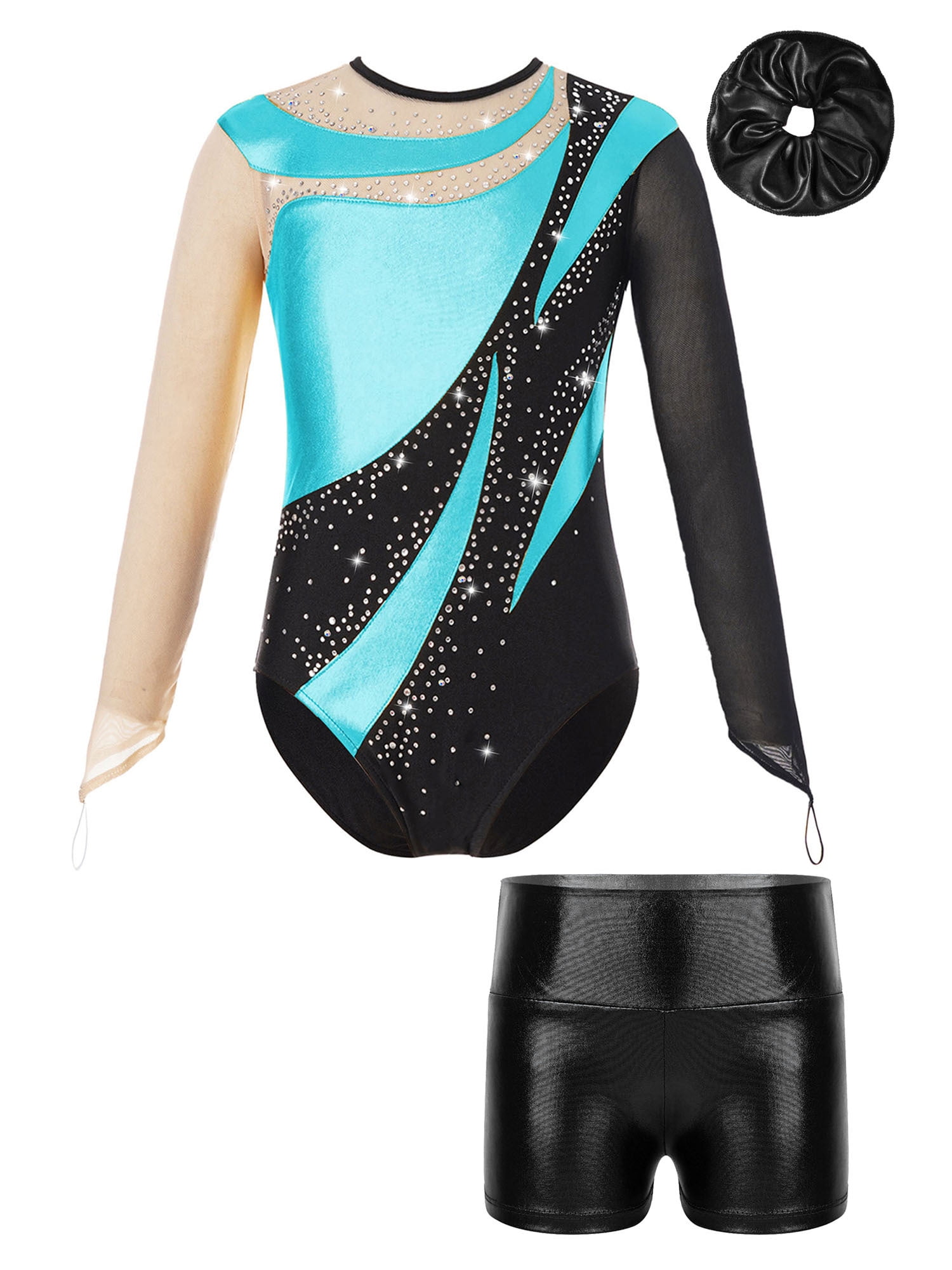 IEFIEL Girls Figure Skating Outfit Rhinestone Metallic Leotard with ...