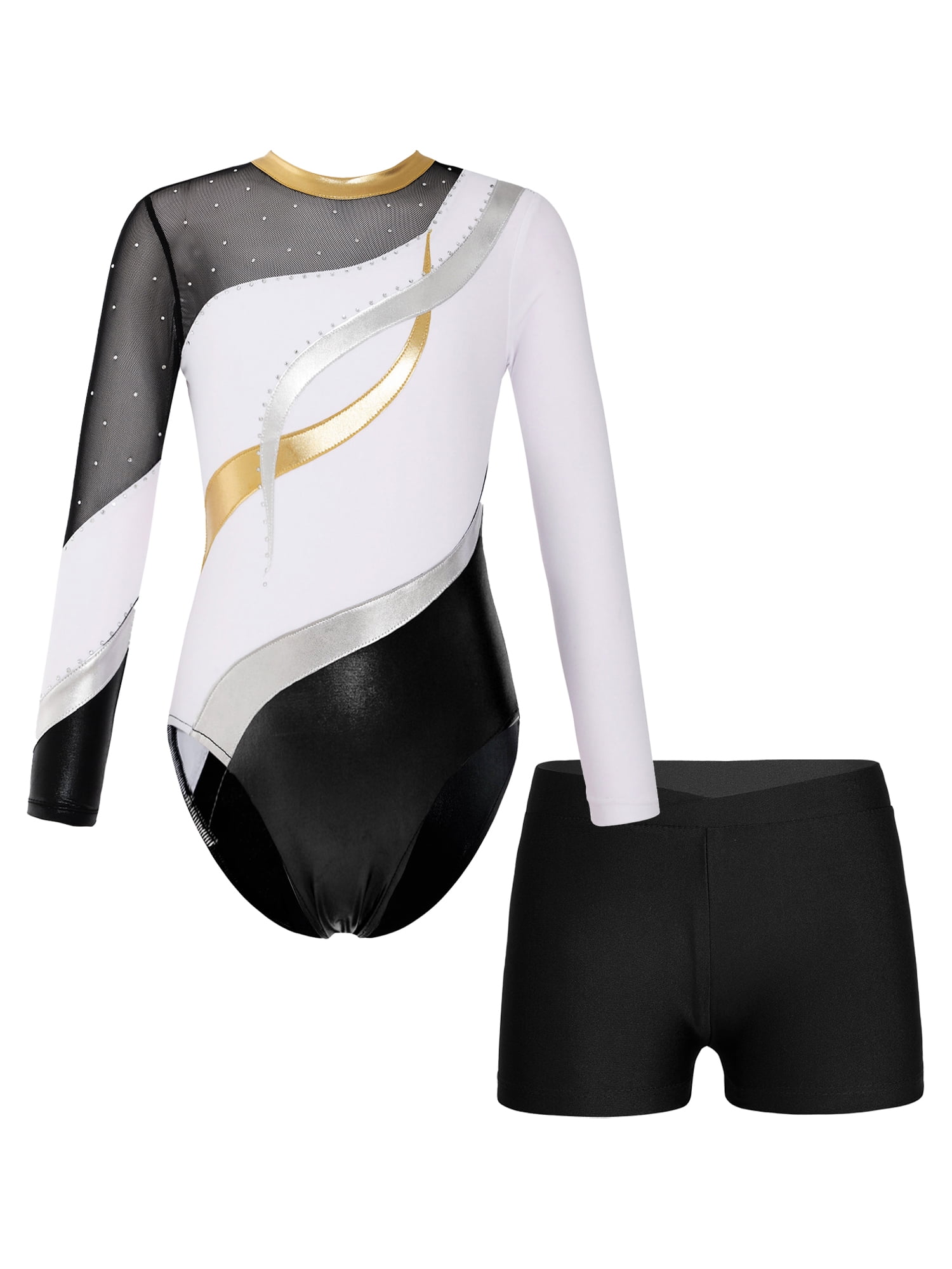 IEFIEL Girls Gymnastics Suit Shiny Long Sleeve Ballet Leotard Unitard ...