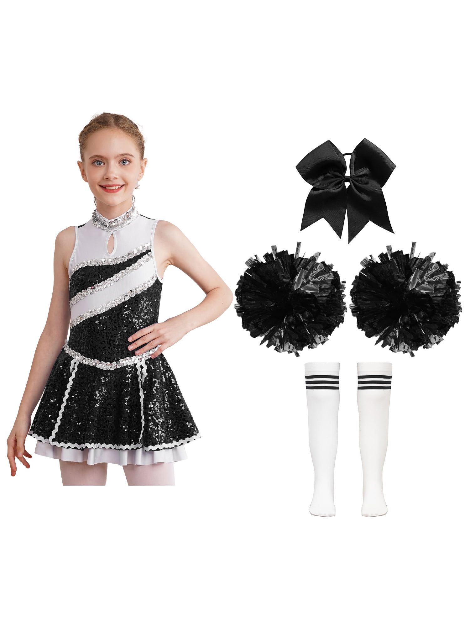 IEFIEL Girls Halloween Party Fancy Dress Costume Sequins Cheer Leader ...