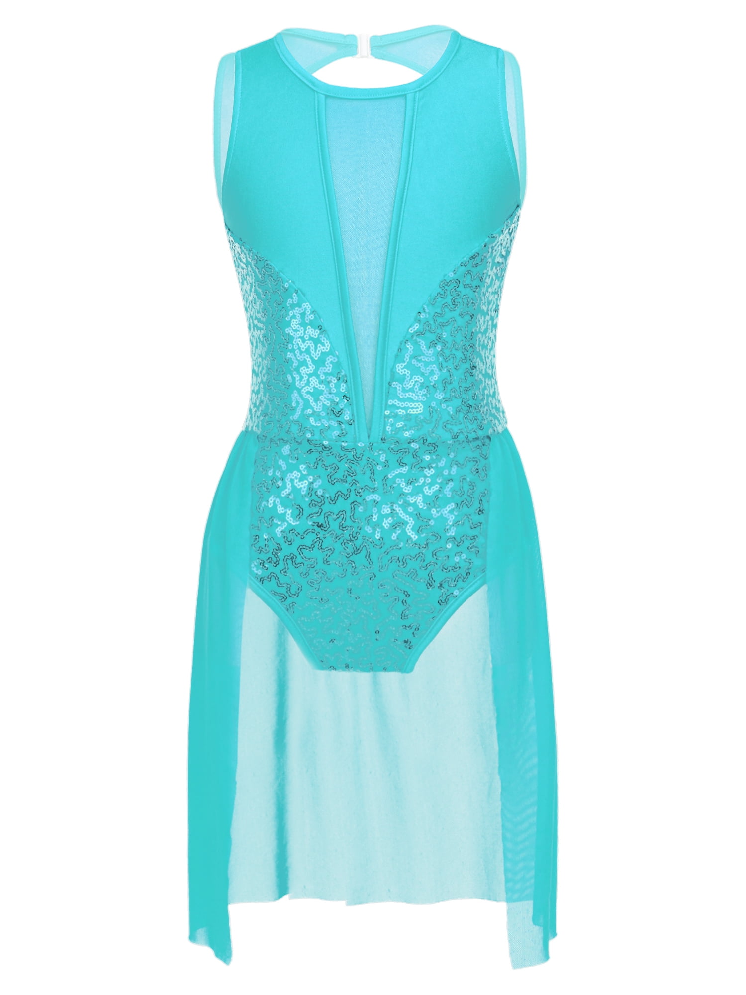 IEFIEL Girls Juniors Illusion Deep V Neck Ballet Leotard Sparkly ...