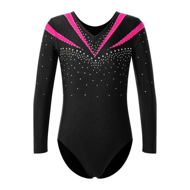 IEFIEL Girls Long Sleeve Dance Training Leotard Sparkle Glitters ...