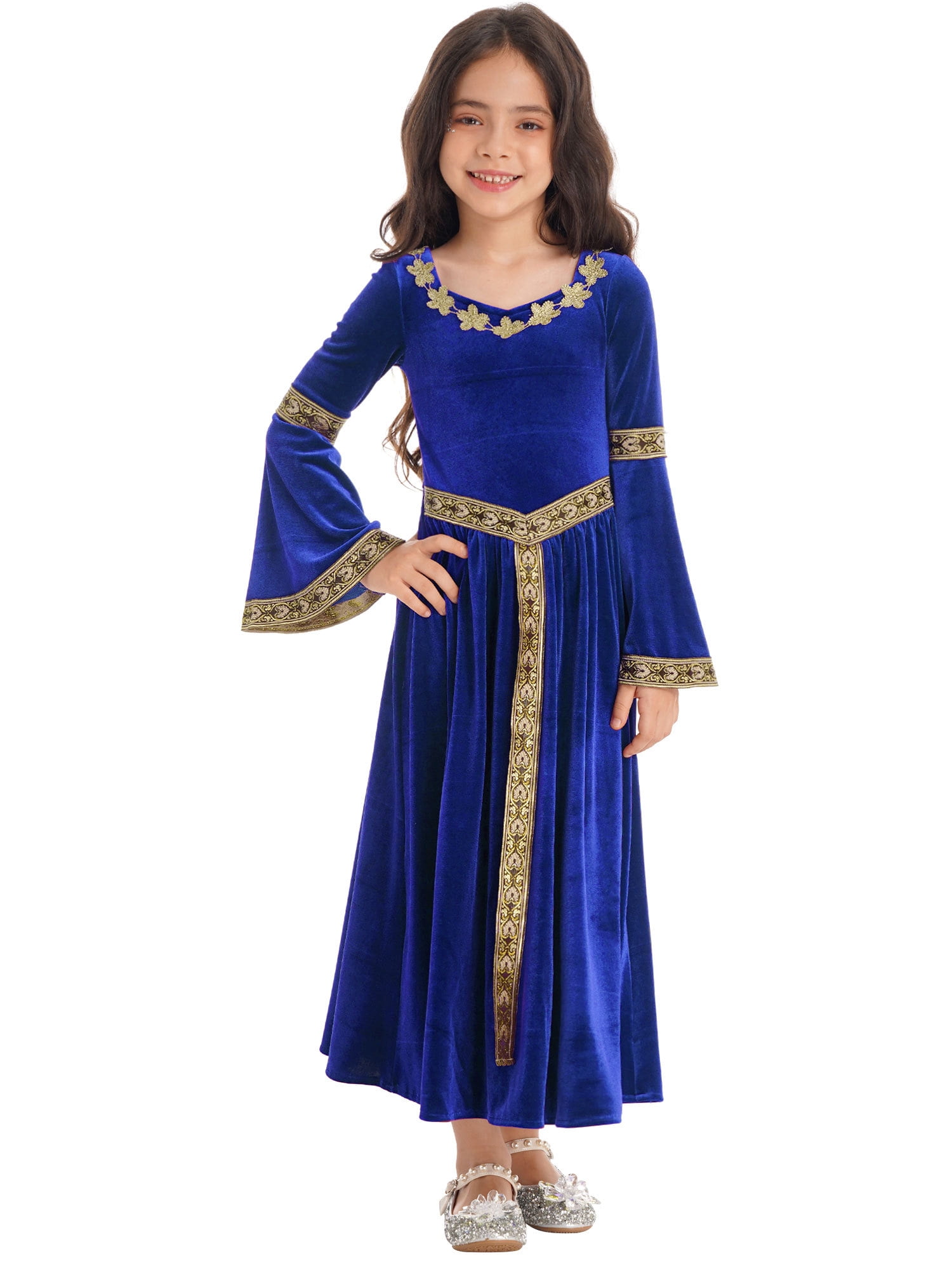 IEFIEL Girls Medieval Renaissance Princess Costume Velvet Vintage Maxi ...