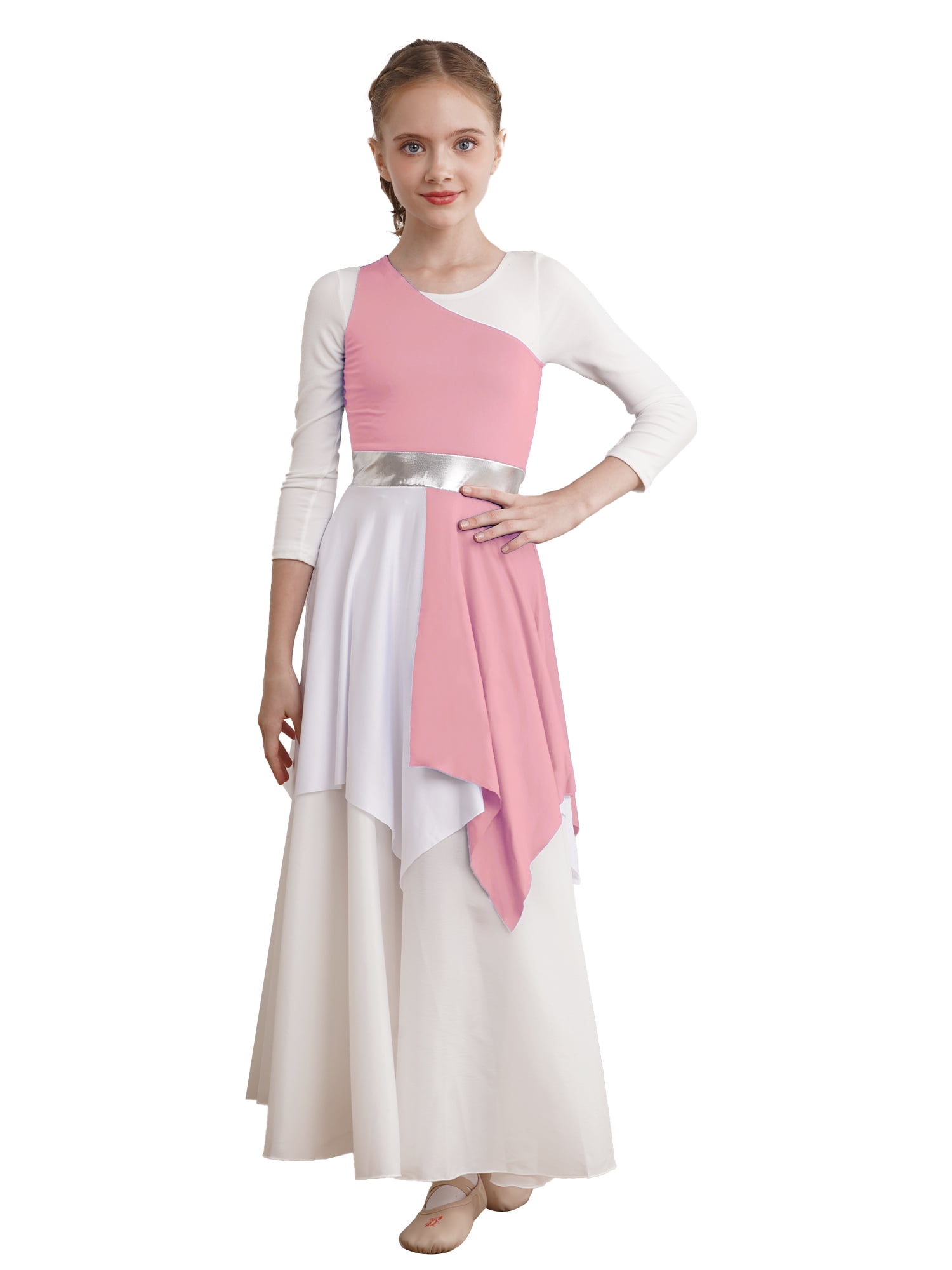 IEFIEL Girls One Shoulder Asymmetrical Hem Praise Lyrical Dance Dress ...