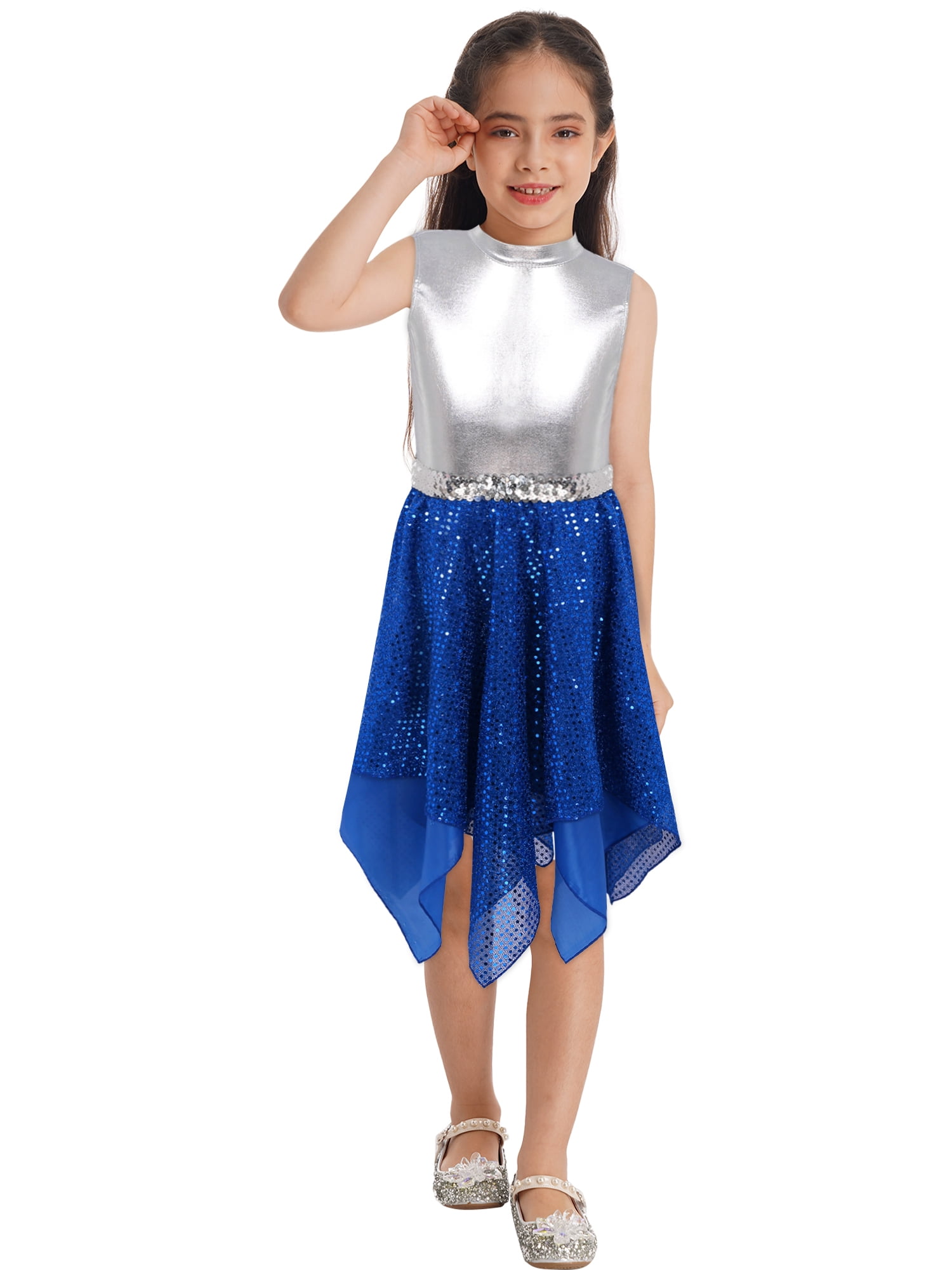 IEFIEL Girls Praise Lyrical Dance Dress Sleeveless Bronzing Bodice ...