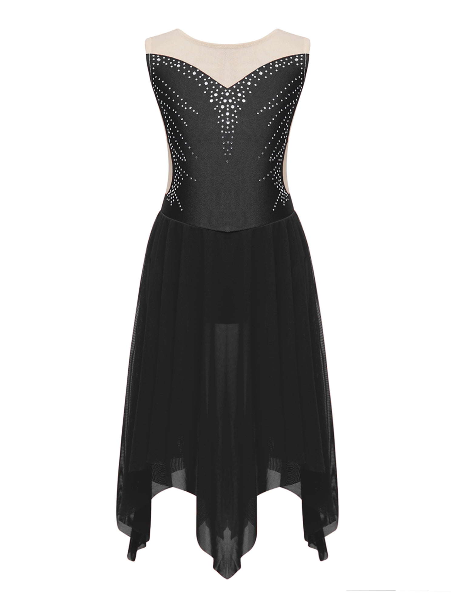 IEFIEL Girls Rhinestone Lyrical Dance Dress Sleeveless Irregular Hem ...