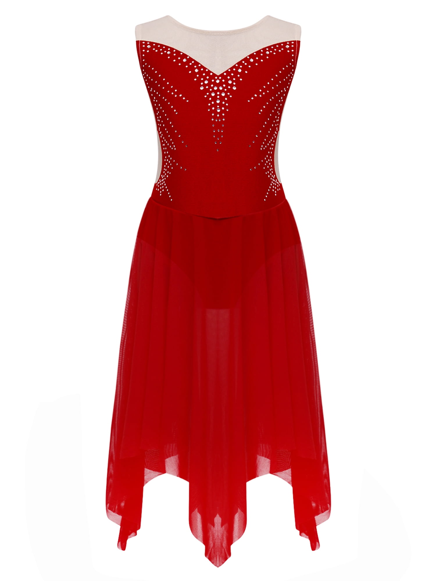 IEFIEL Girls Rhinestone Lyrical Dance Dress Sleeveless Irregular Hem ...