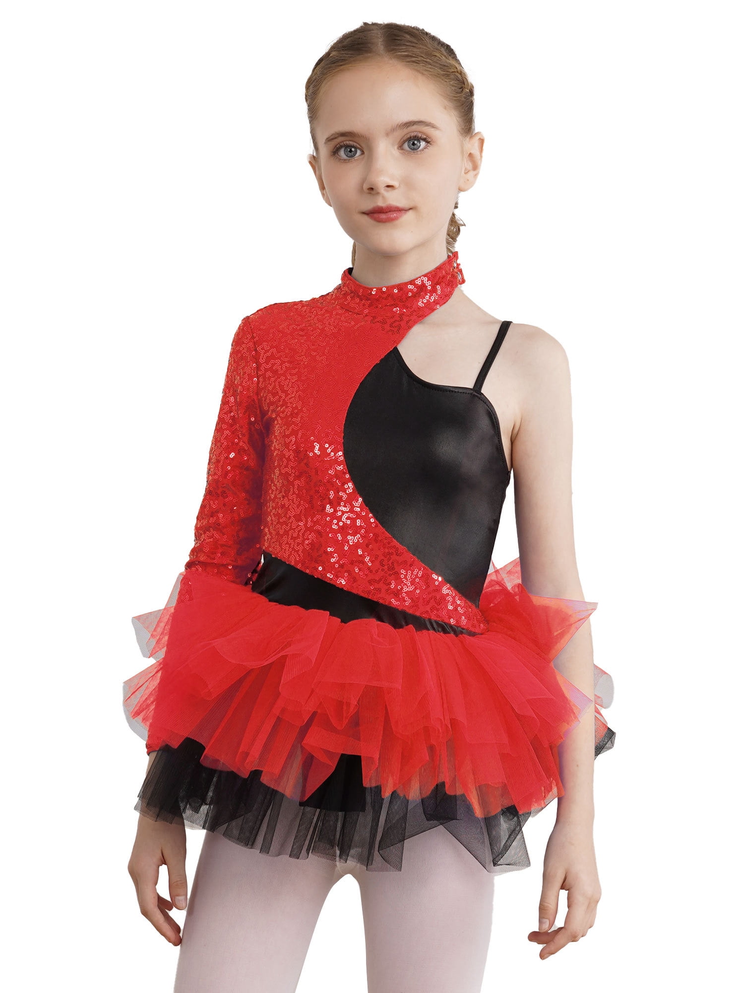 IEFIEL Girls Sequins Ballet Dance Tulle Dress Gymnastics Figure Skating ...