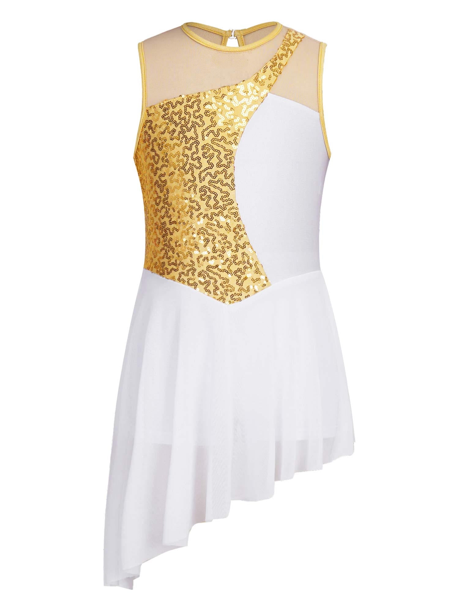 IEFIEL Girls Sequins Ballet Lyrical Dance Leotard Dress Sleeveless ...
