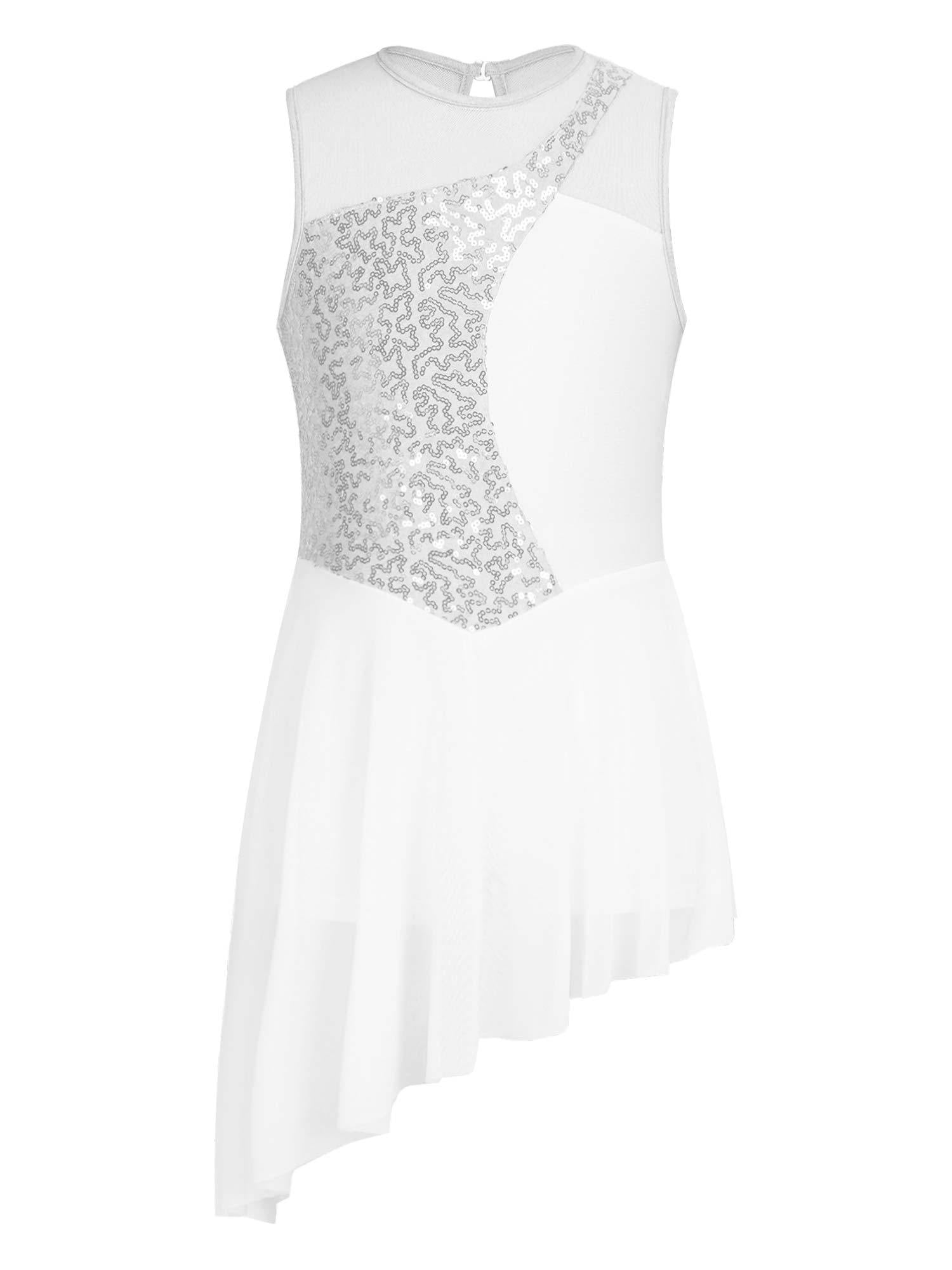 IEFIEL Girls Sequins Ballet Lyrical Dance Leotard Dress Sleeveless ...