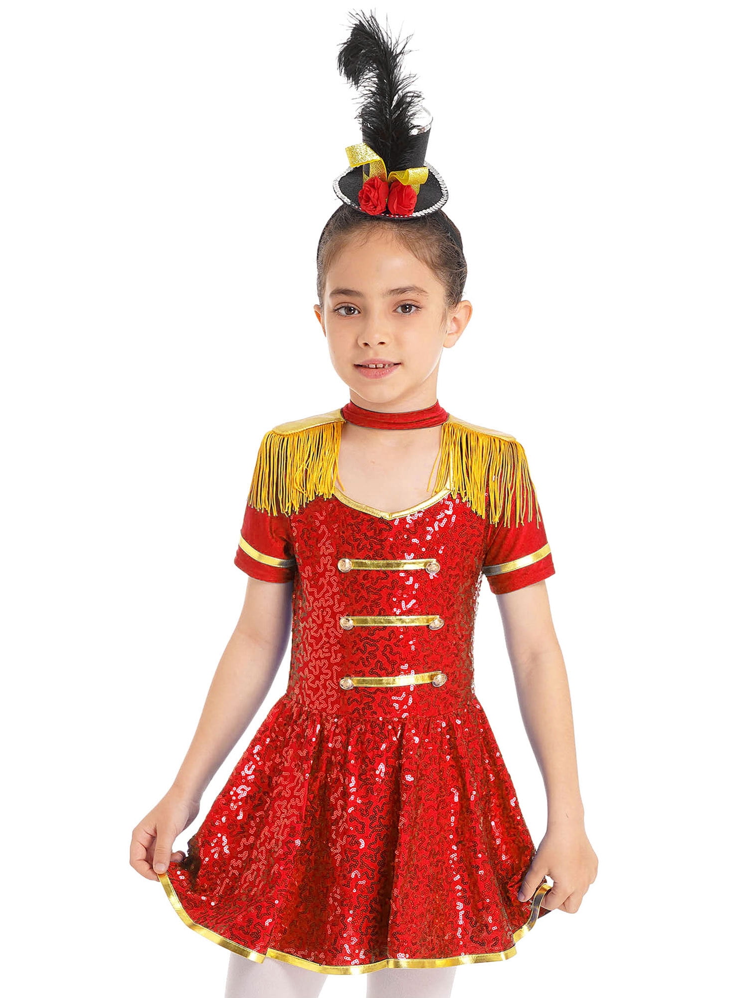 IEFIEL Girls Sequins Drum Majorette Marching Band Costume Halloween ...