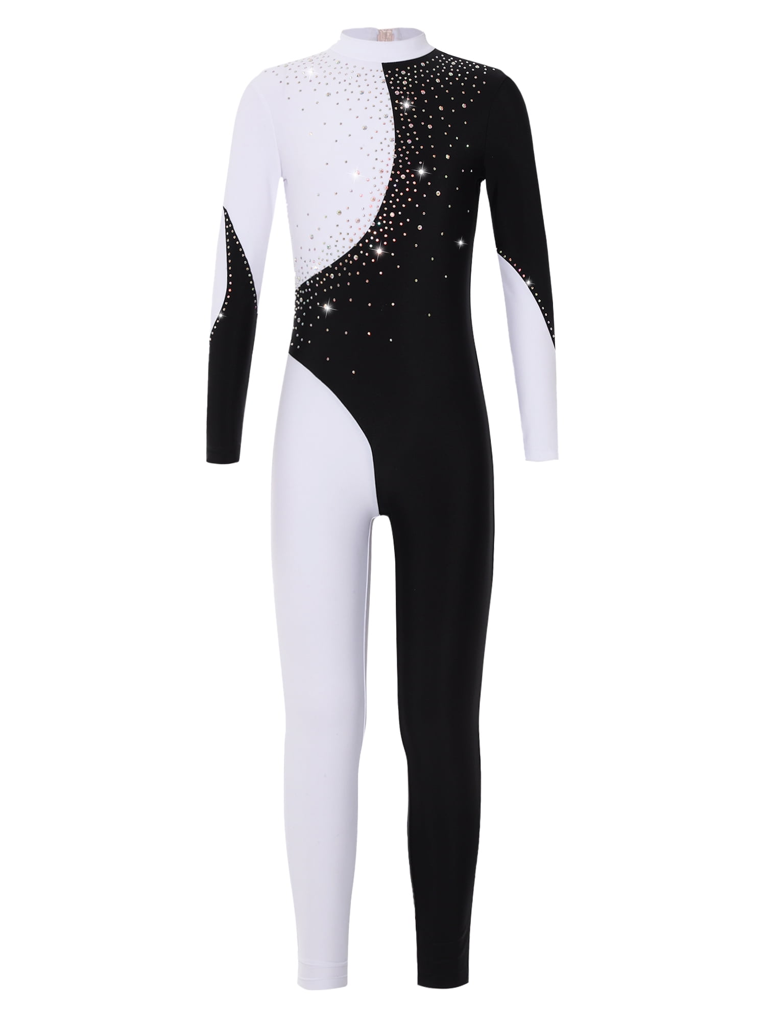IEFIEL Girls Shiny Rhinestones Long Sleeve Unitard Full Length Jumpsuit ...